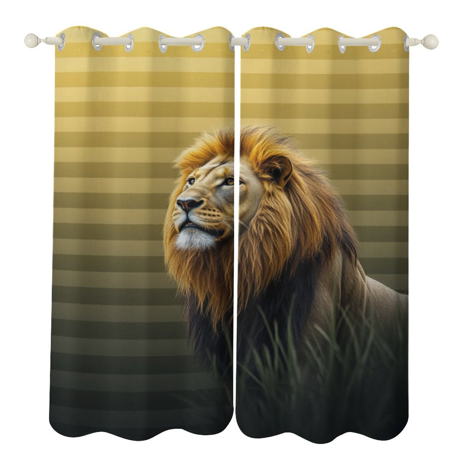Majestic Golden Lion 2 Pieces Window Drape Curtain for Living Room ...