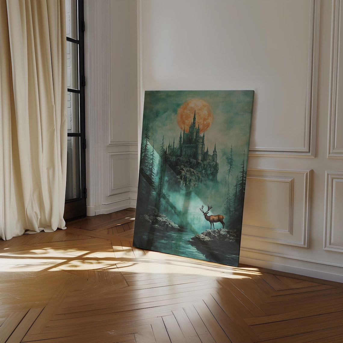 Majestic Gothic Castle And Stag Wall Art: Moonlit Enchanted Forest ...