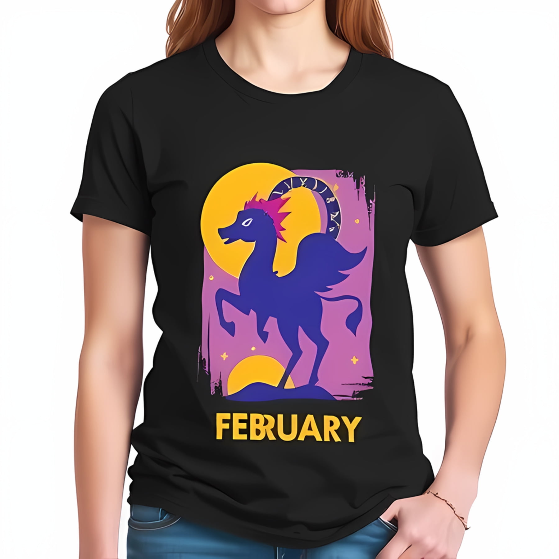 Majestic Graphic Black Cotton T-Shirt - Vibrant Design with February ...