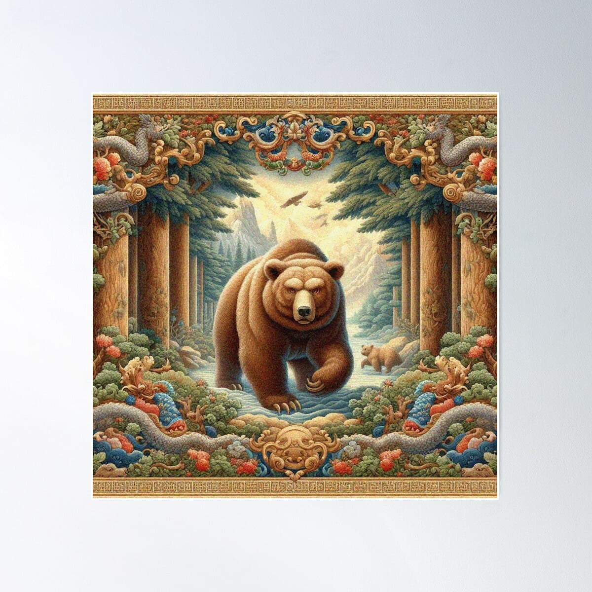 Majestic Grizzly Bear In The Forest Poster Wall Art, Modern Wall Decor ...