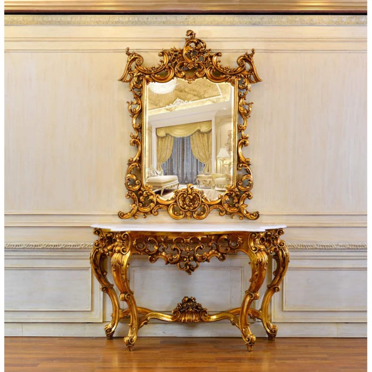 Majestic Hand Carved Solid Mango Wood Console Table and Mirror Set ...