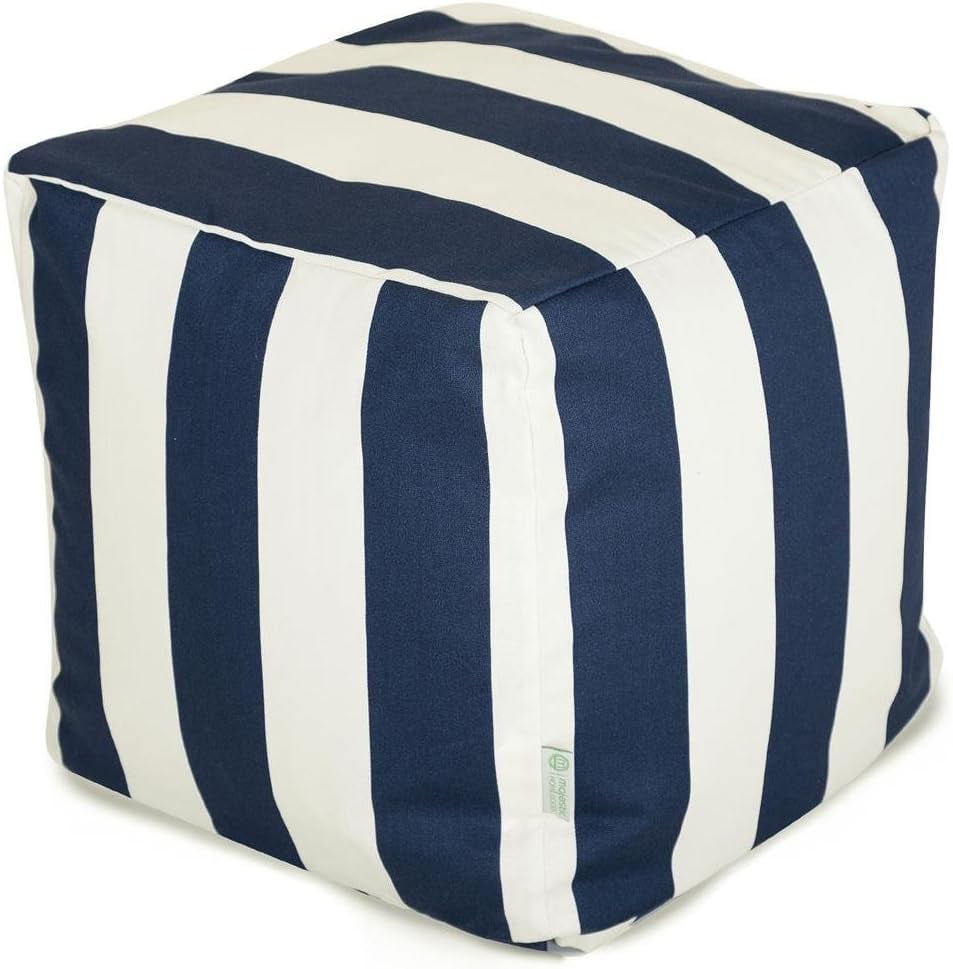 Majestic Home Goods Vertical Stripe Indoor/Outdoor Pouf Ottoman Stuffed ...