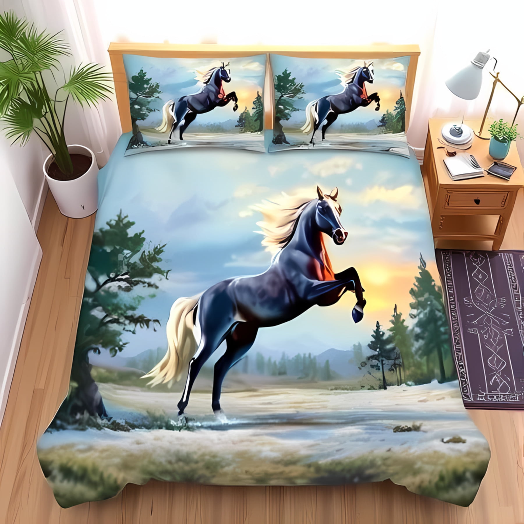 Majestic Horse Comforter Set Digital Art Bedding with Matching Pillows ...