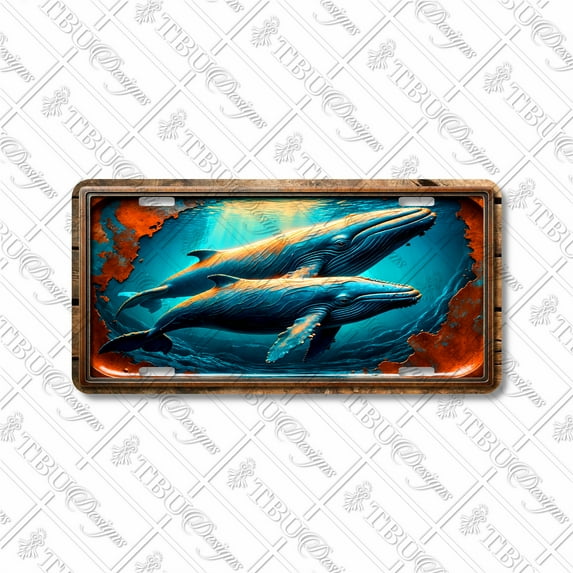 Majestic Humpback Whales Aluminum License Plate with Vibrant Underwater ...