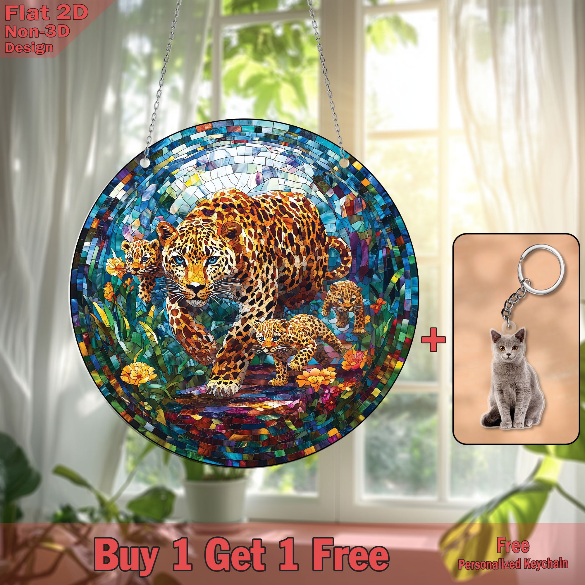 Majestic Leopard Family Design with Beautiful Mosaic Details, Perfect ...