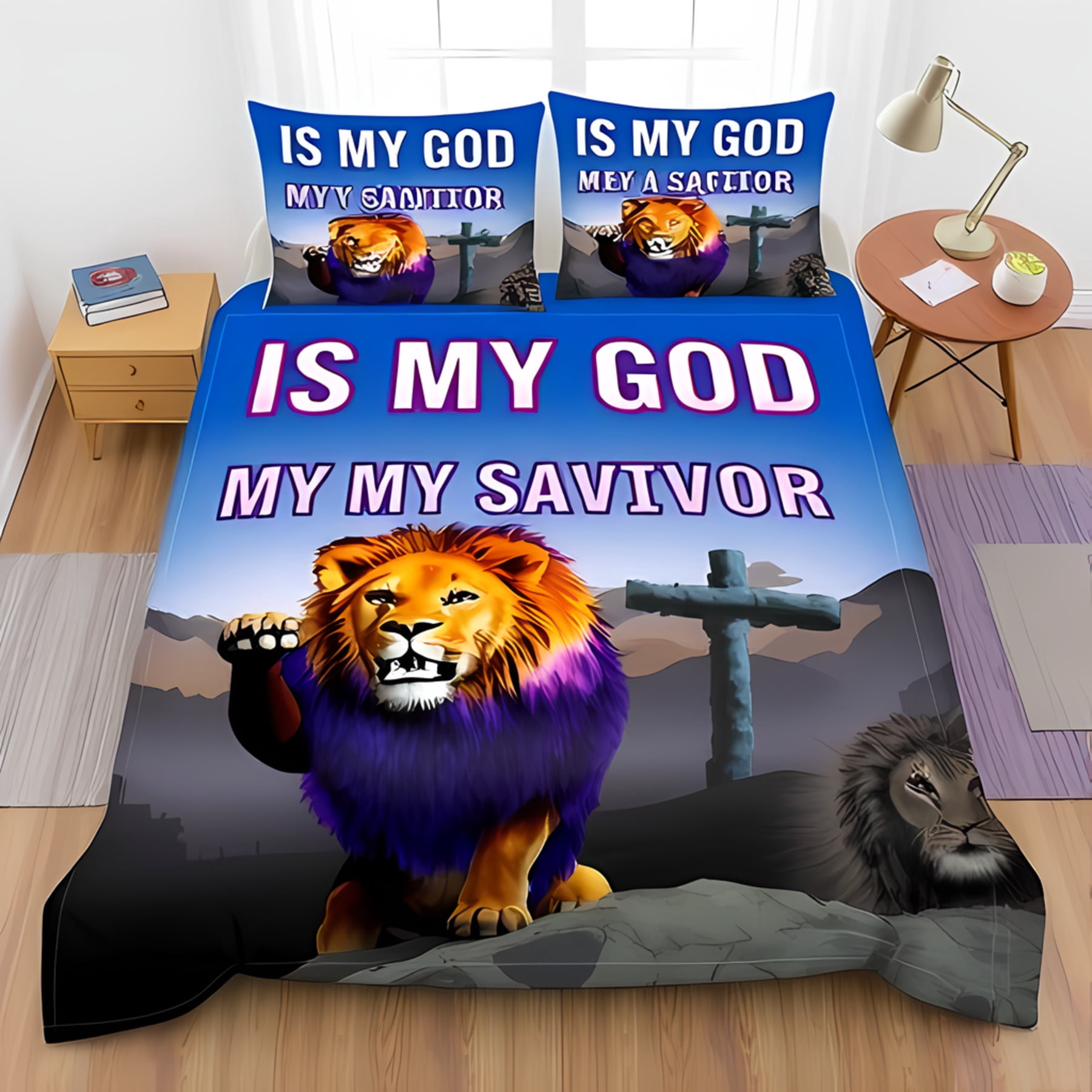 Majestic Lion 3-Piece Duvet Cover Set - Bold " IS MY GOD MY SAVIOR ...