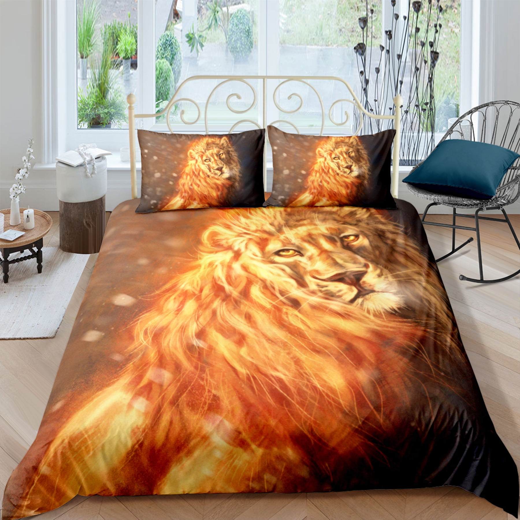 Majestic Lion Bedding Set Bold Golden Hues Realistic Matching ...