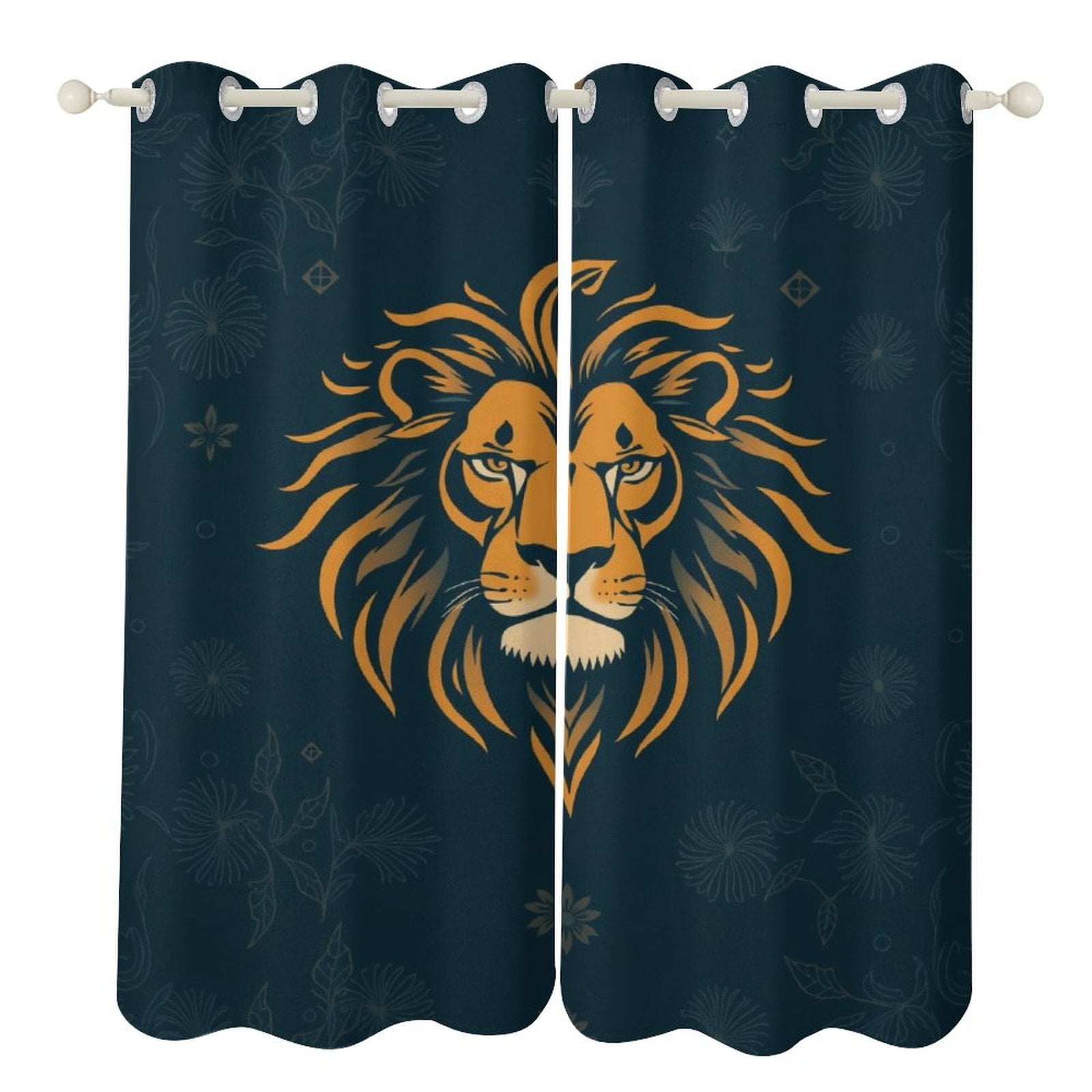 Majestic Lion Head Design Blackout Curtains 2 Panel Rod Pocket Thermal ...