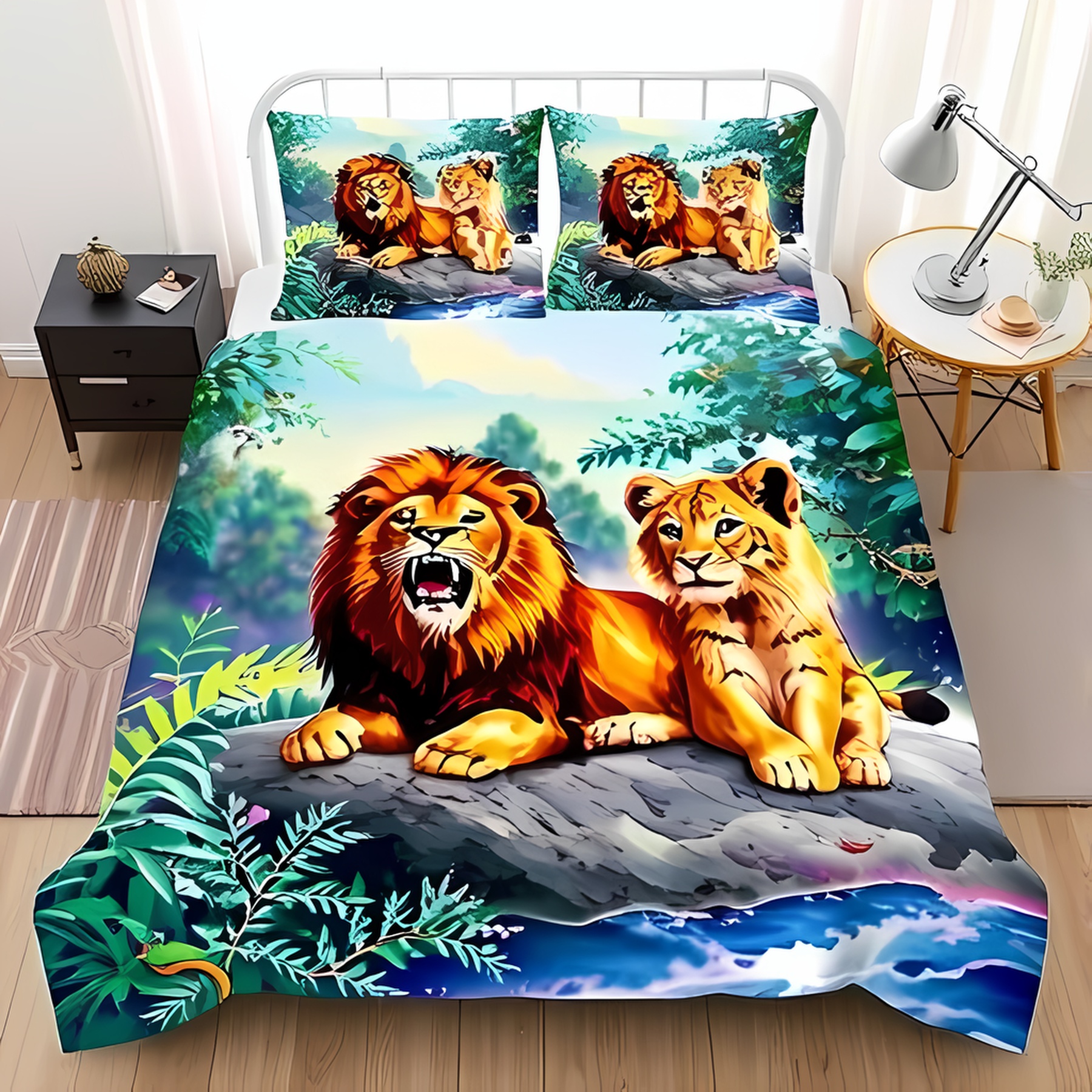 Majestic Lion & Lioness 3-Piece Bedding Set - Duvet Cover & Matching ...