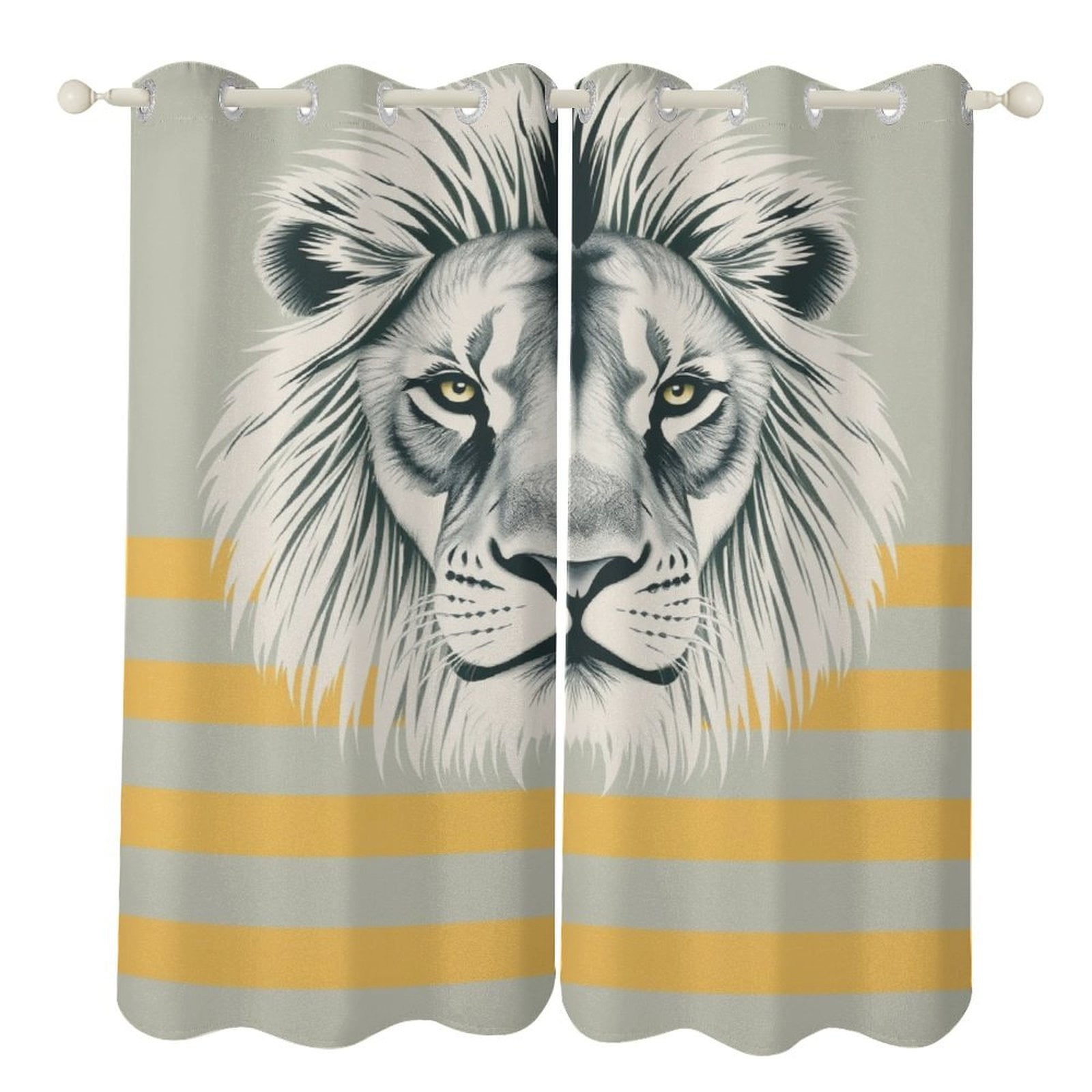 Majestic Lion Portrait Blackout Curtains 2 Panel Rod Pocket Thermal ...