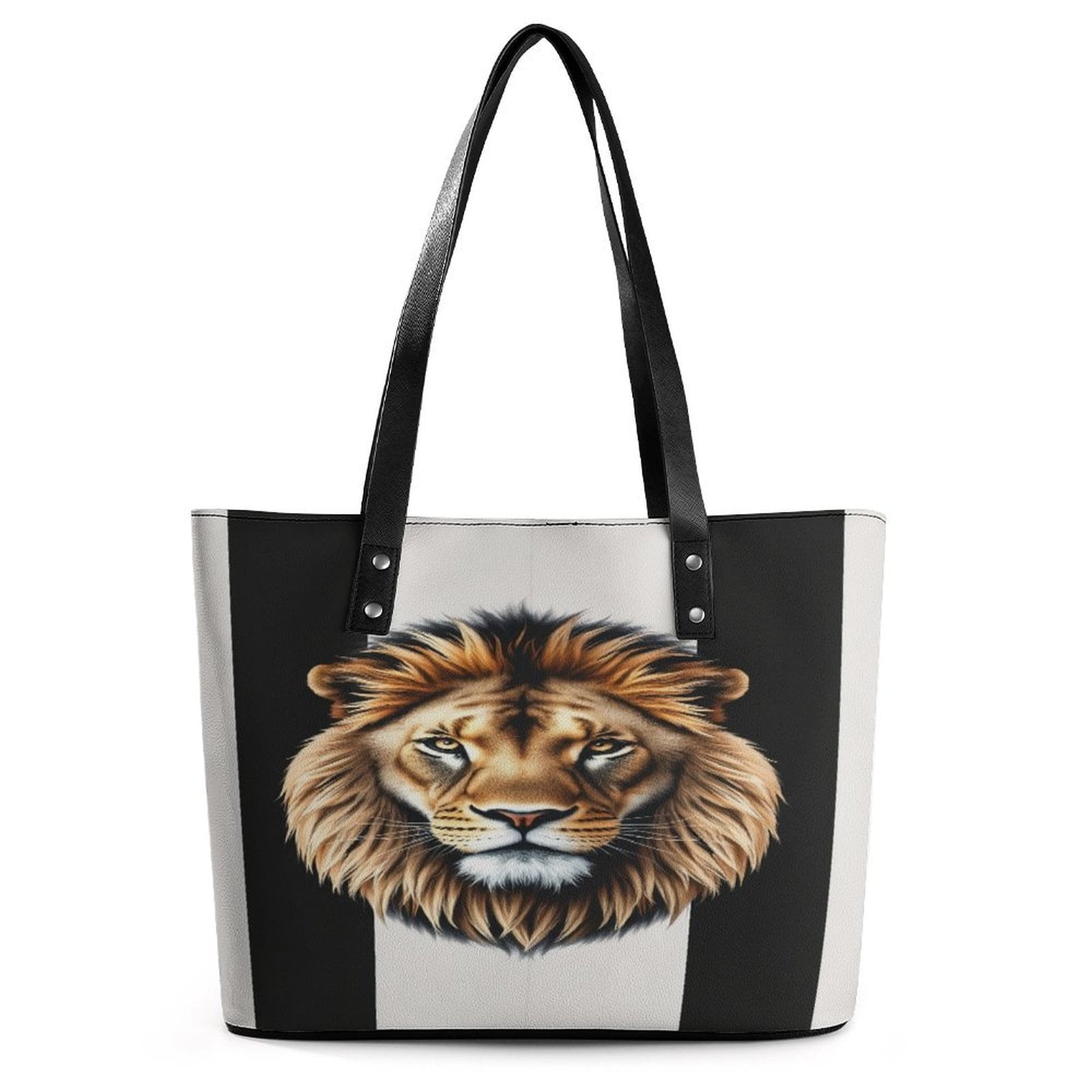 Majestic Lion Portrait Handbags Top-Handle Tote Bag PU Leather Shoulder ...