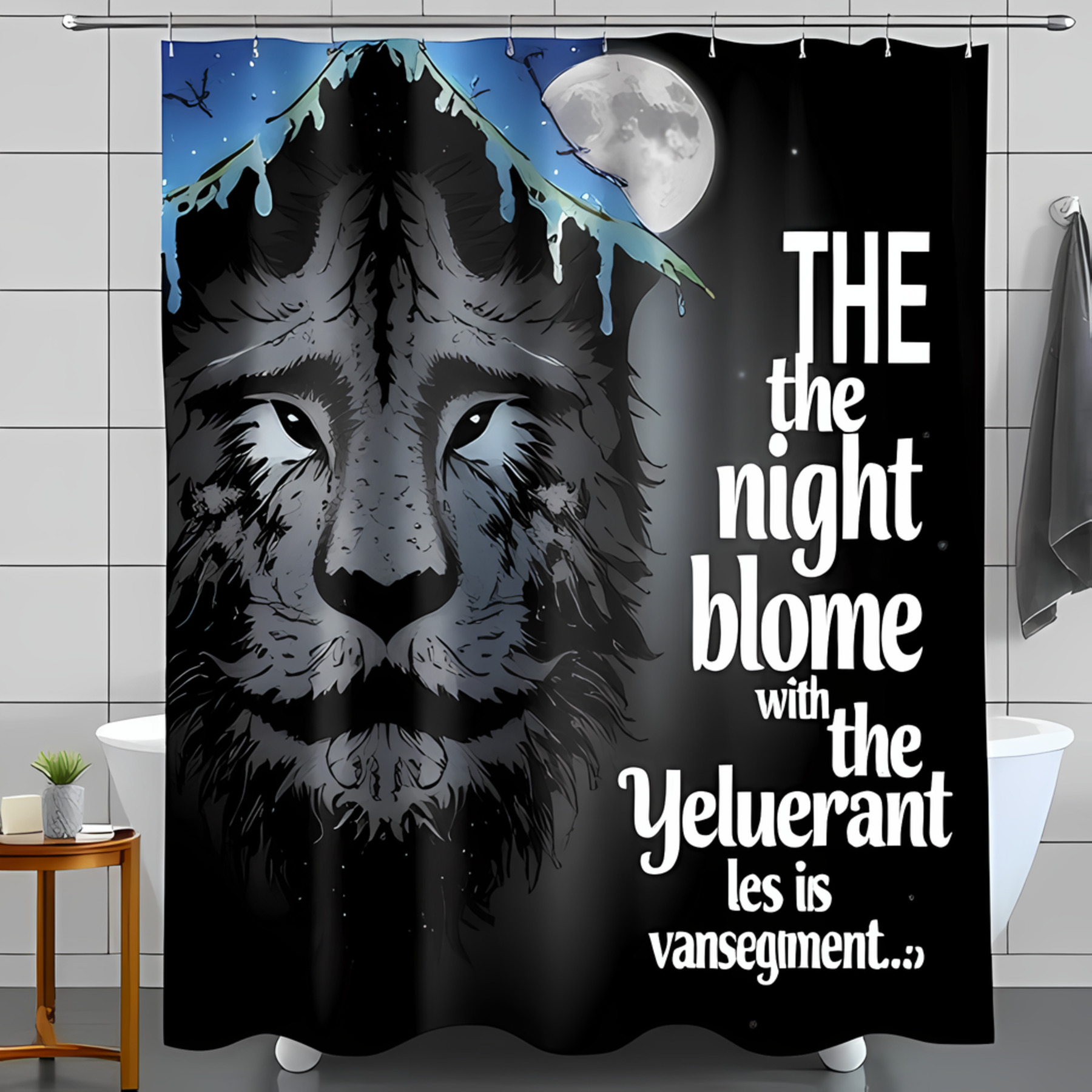 Majestic Lion Shower Curtain with Night Sky & Full Moon - Dripping ...