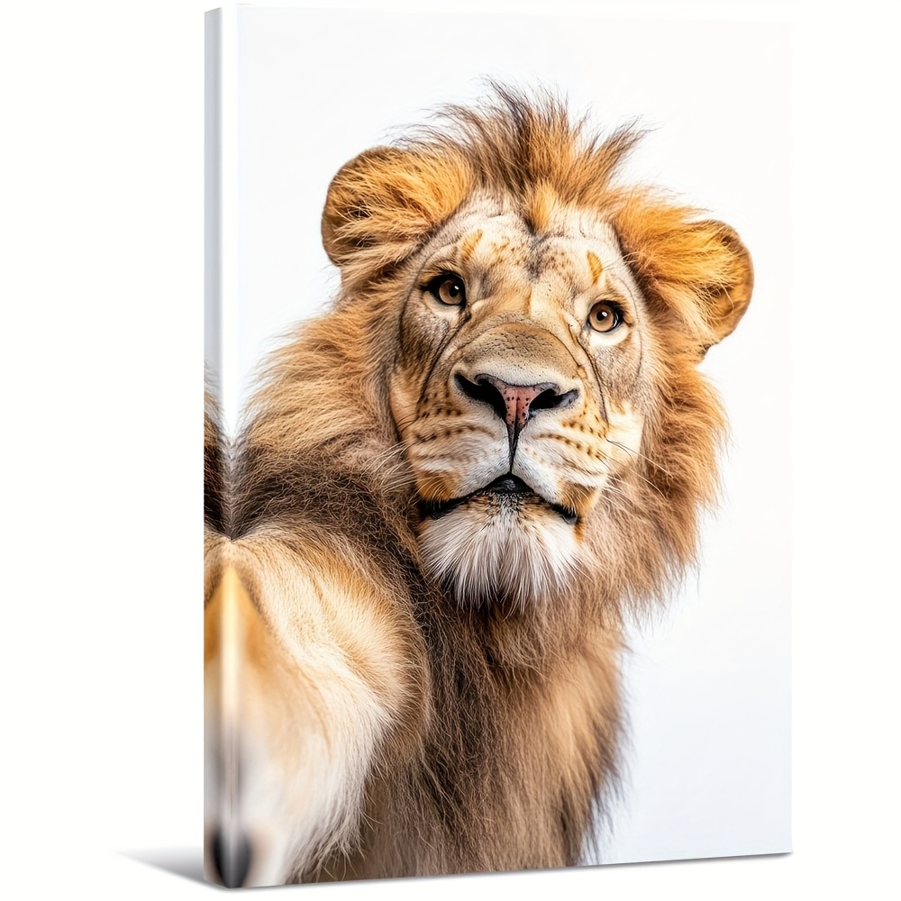 Majestic Lion With A Full Mane And Intense Gaze. Large Wooden Framed ...