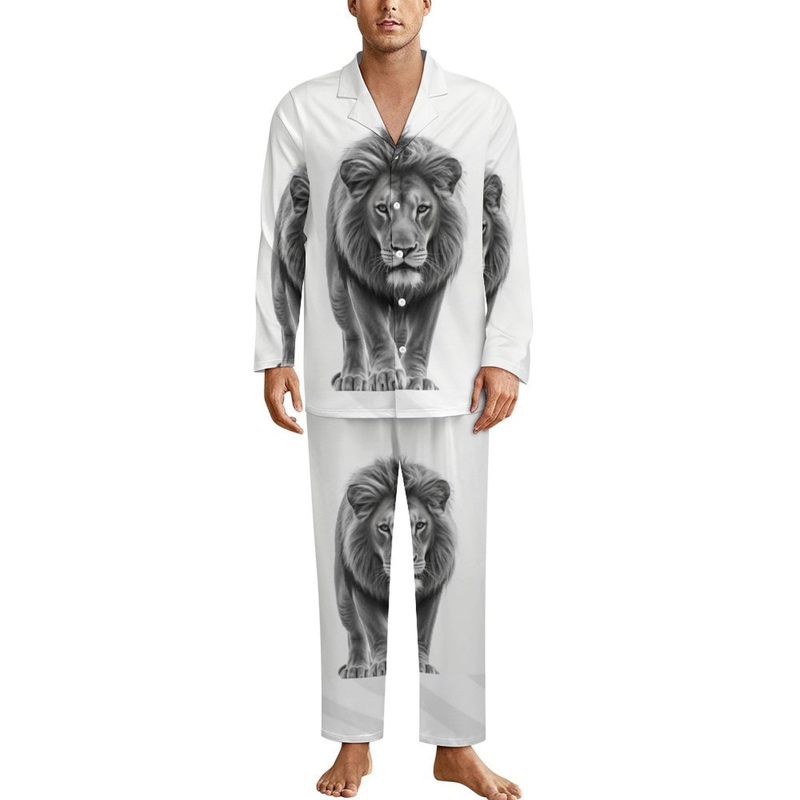 Majestic Male Lion Pajama Set Autumn Soft Home Sleepwear Man 2 Piece ...