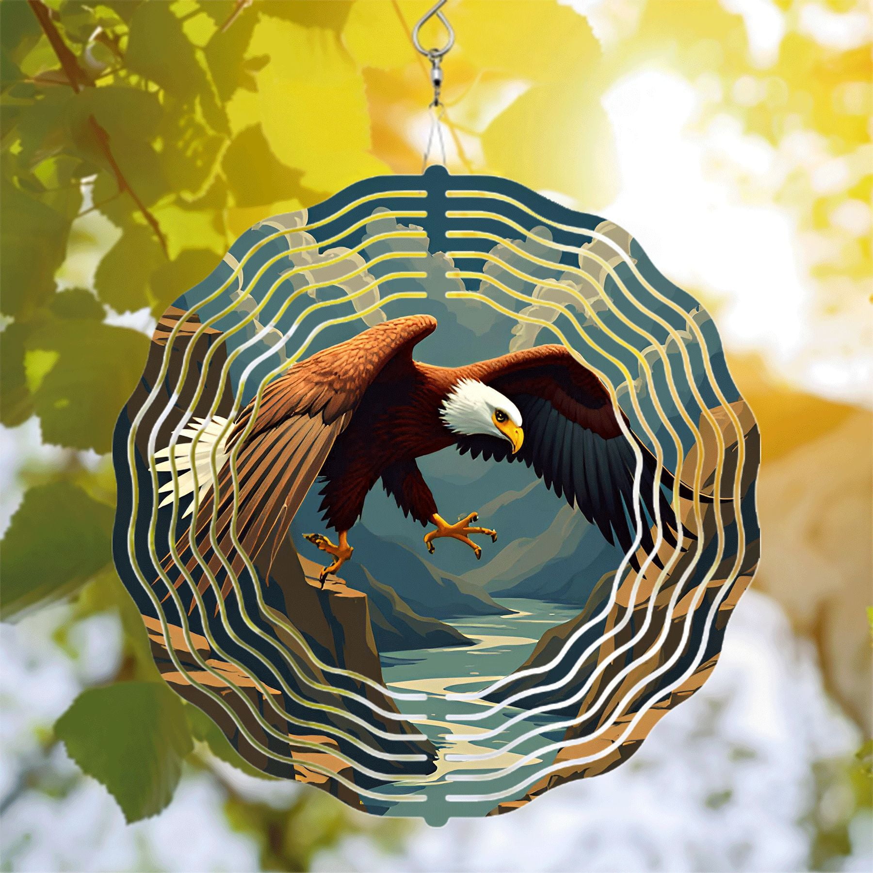 Majestic Metal Hanging Wind Spinner - Eagle Design for Yard & Garden ...