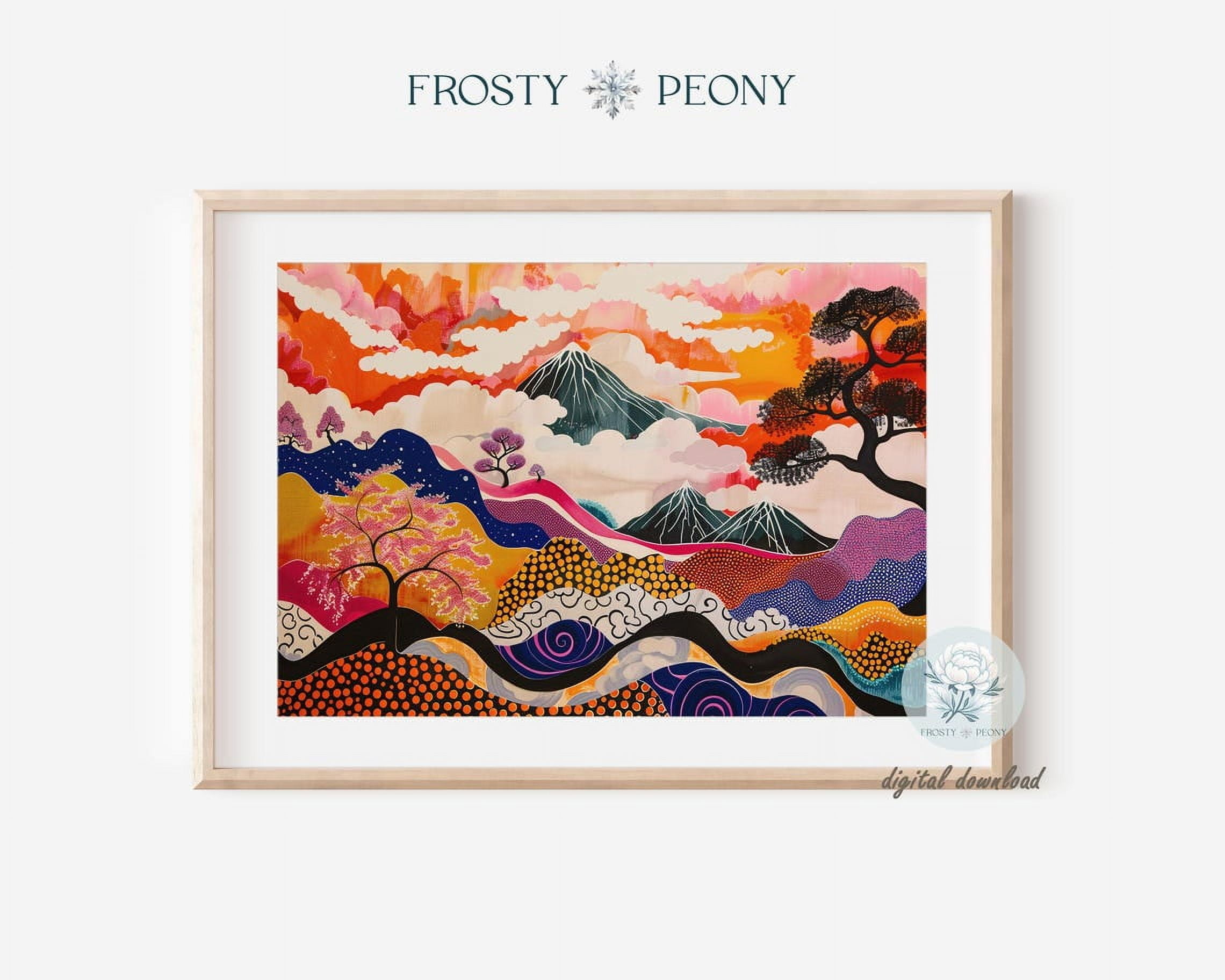 Majestic Modern Abstract Mountain Scenery Art Print, Vibrant Abstract ...