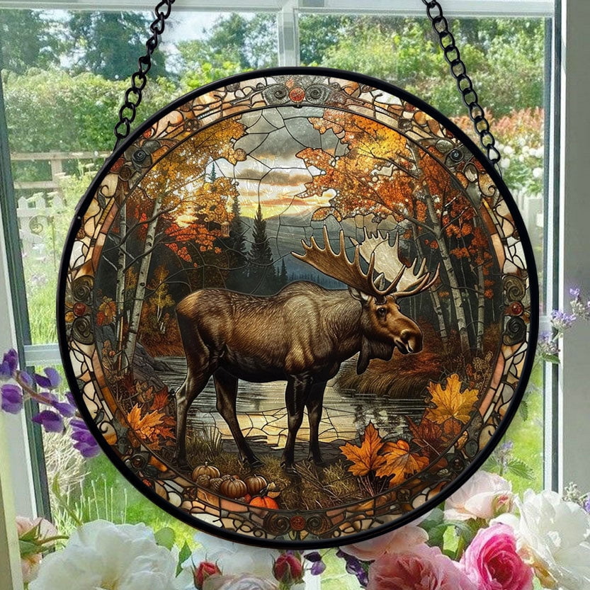 Majestic Moose Hanging Stained Glass for Windows, Seasonal Festival ...