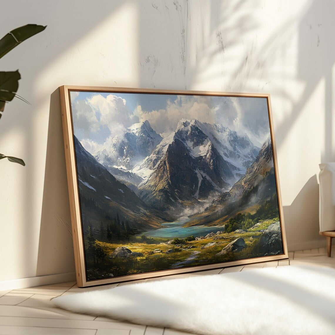Majestic Mountain Landscape, Alpine Lake, Snowy Peaks Nature Print ...