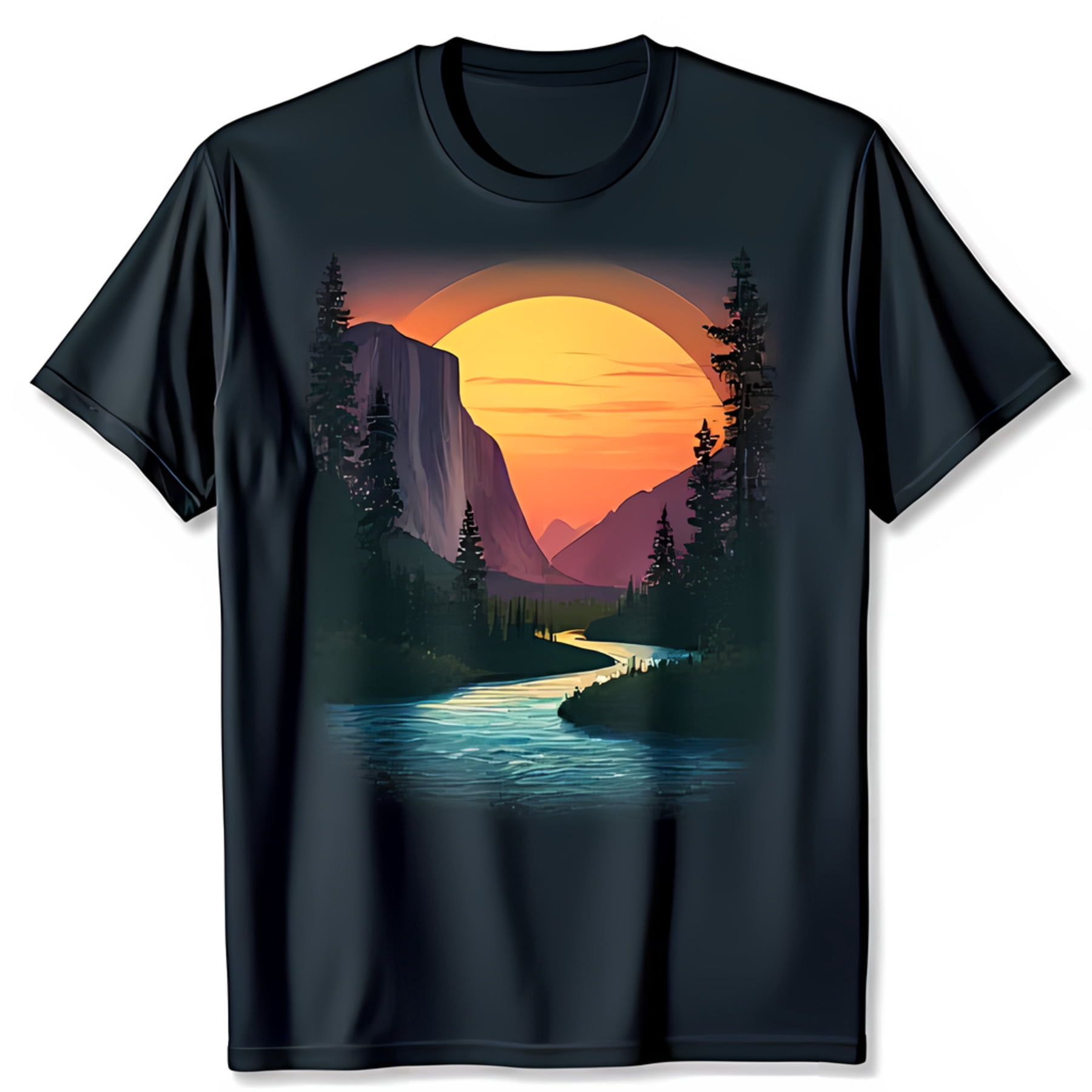 Majestic Mountain Sunset T-Shirt Scenic Nature Design with River ...