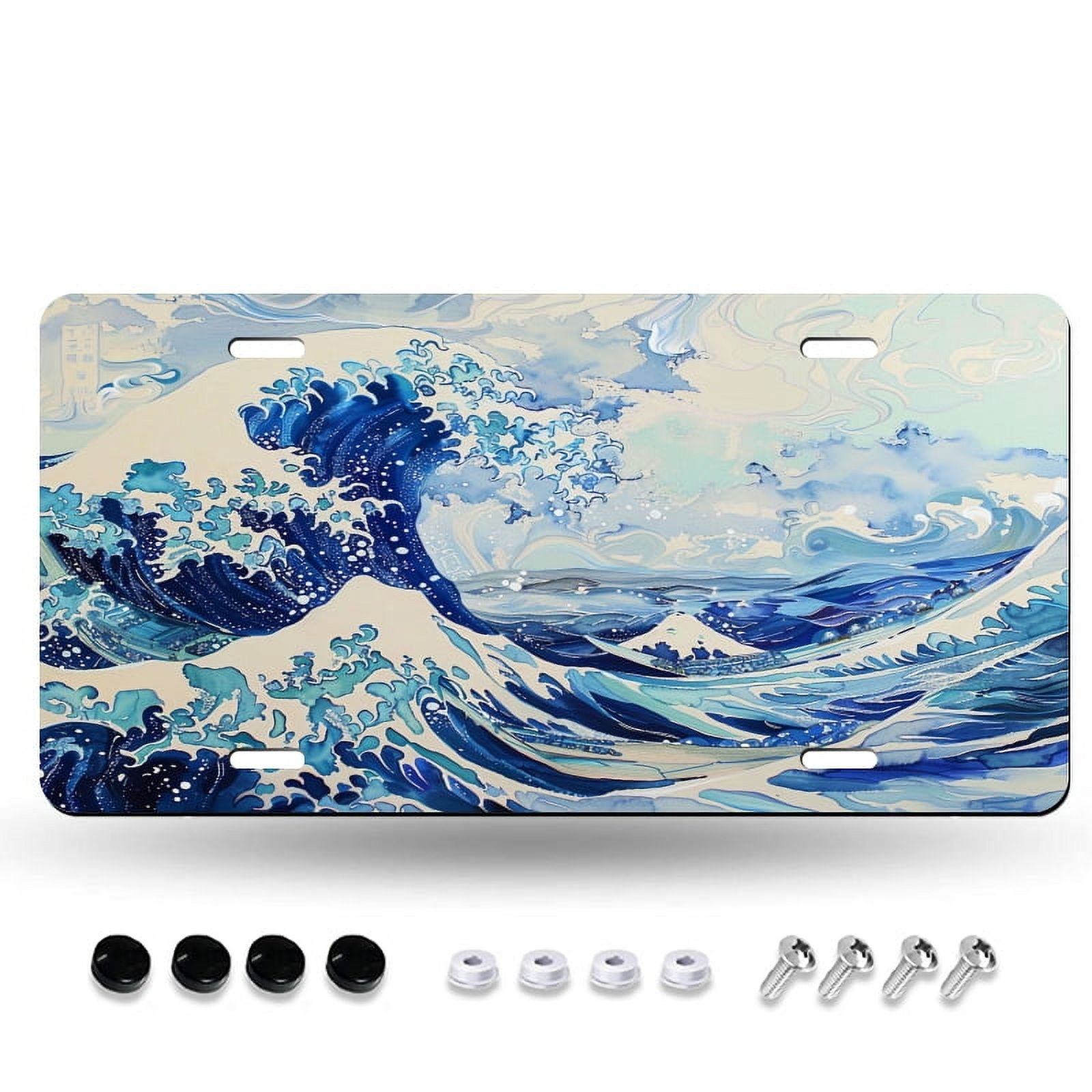 Majestic Ocean Wave in Dynamic Blues License Plate Frame, Decorative ...