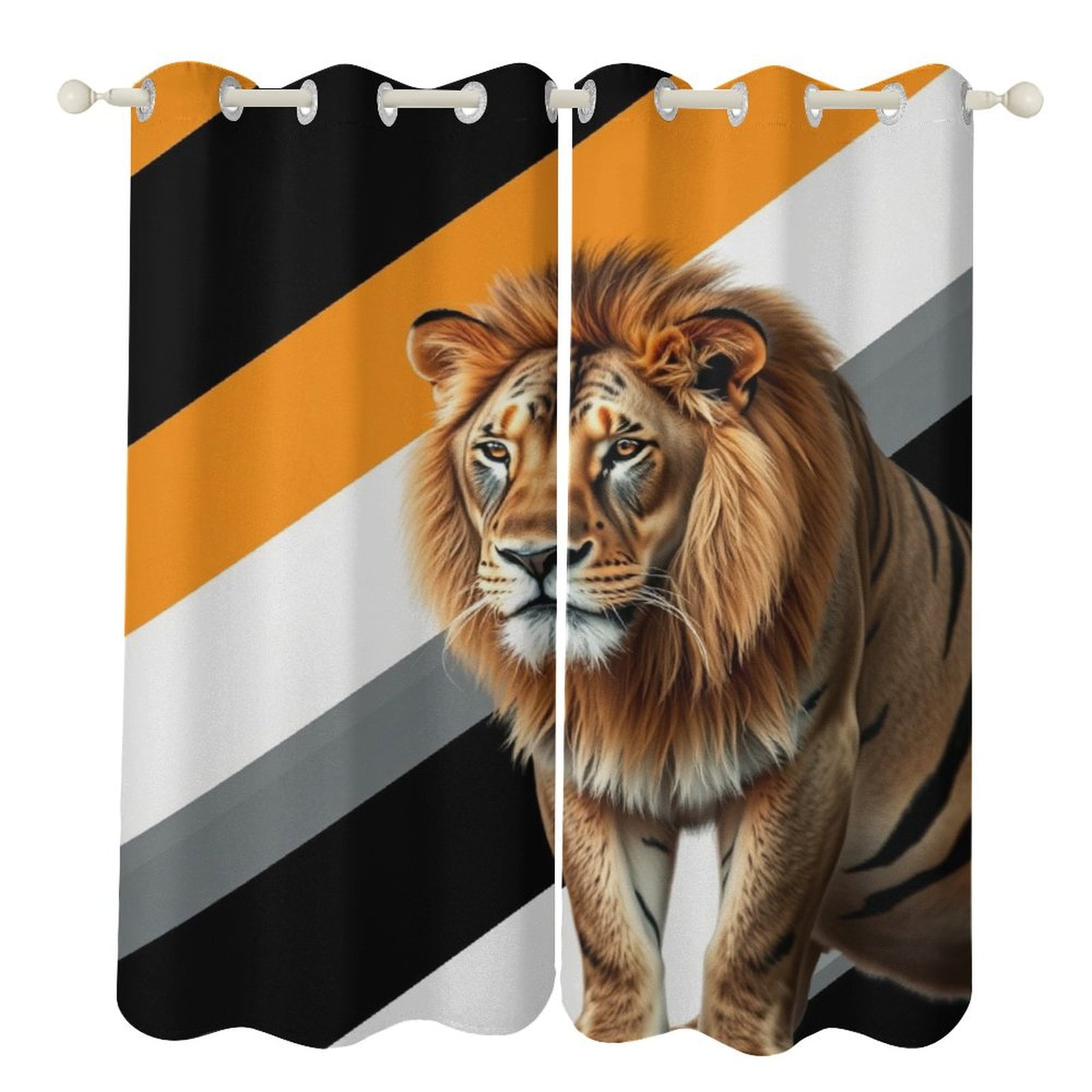 Majestic Orange Lion Stripes Blackout Curtains 2 Panel Rod Pocket ...