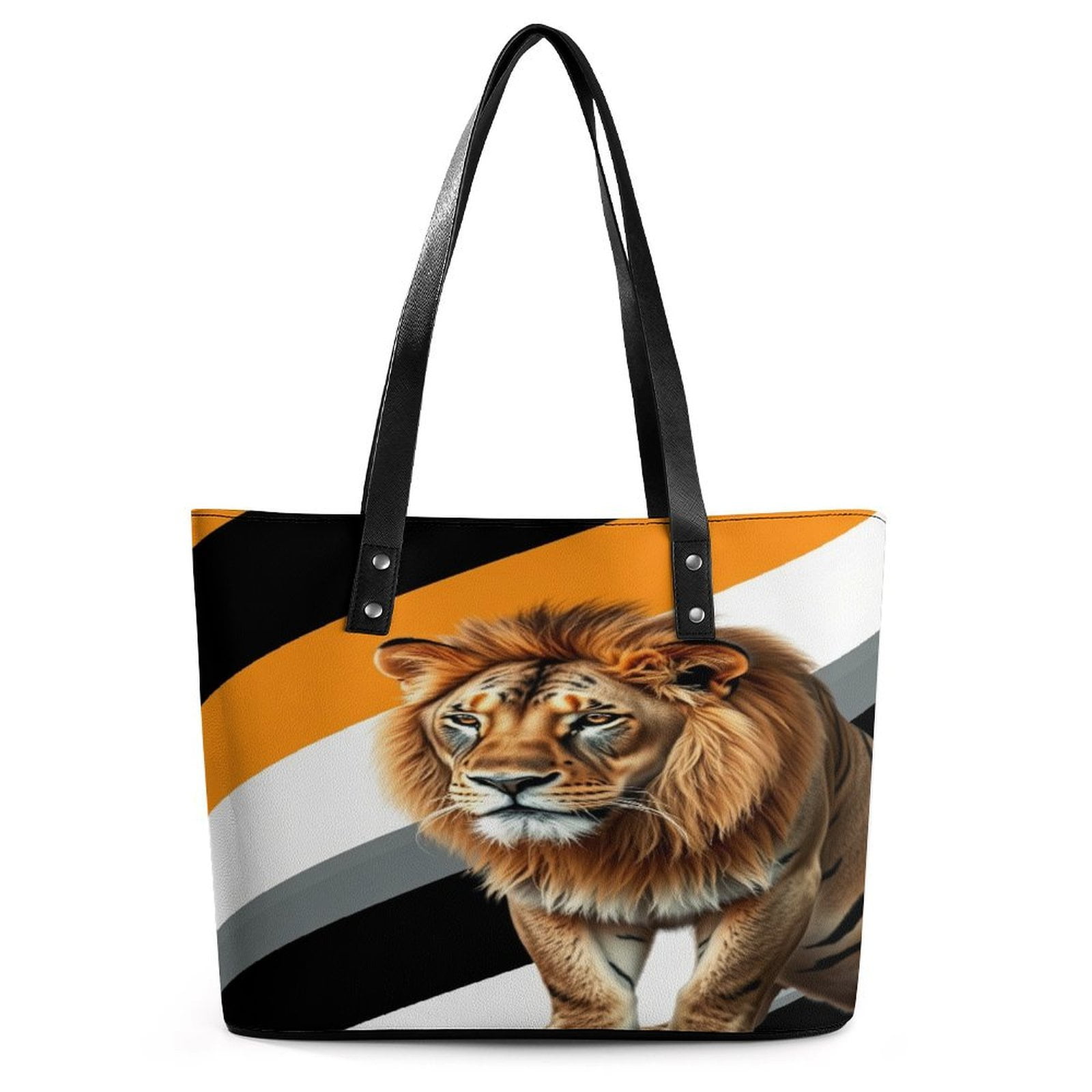 Majestic Orange Lion Stripes Handbags PU Leather Shoulder Bag Tote Bag ...