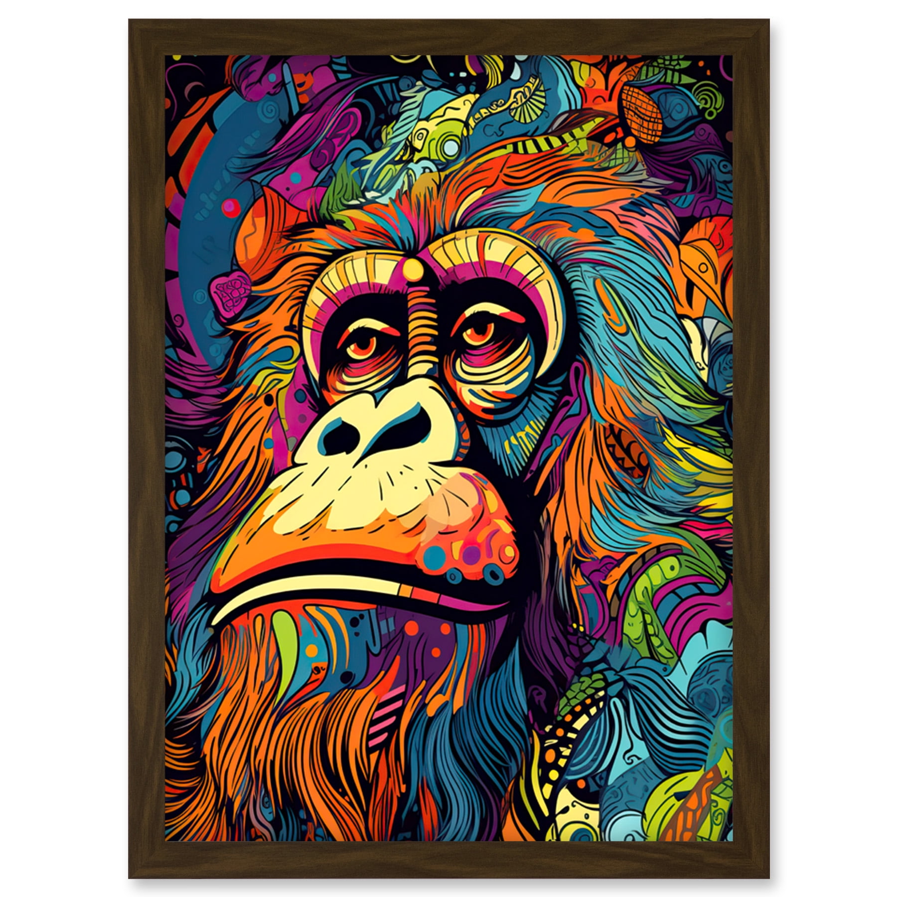 Majestic Orangutan Great Ape Colourful Psychedelic Borneo Rainforest ...