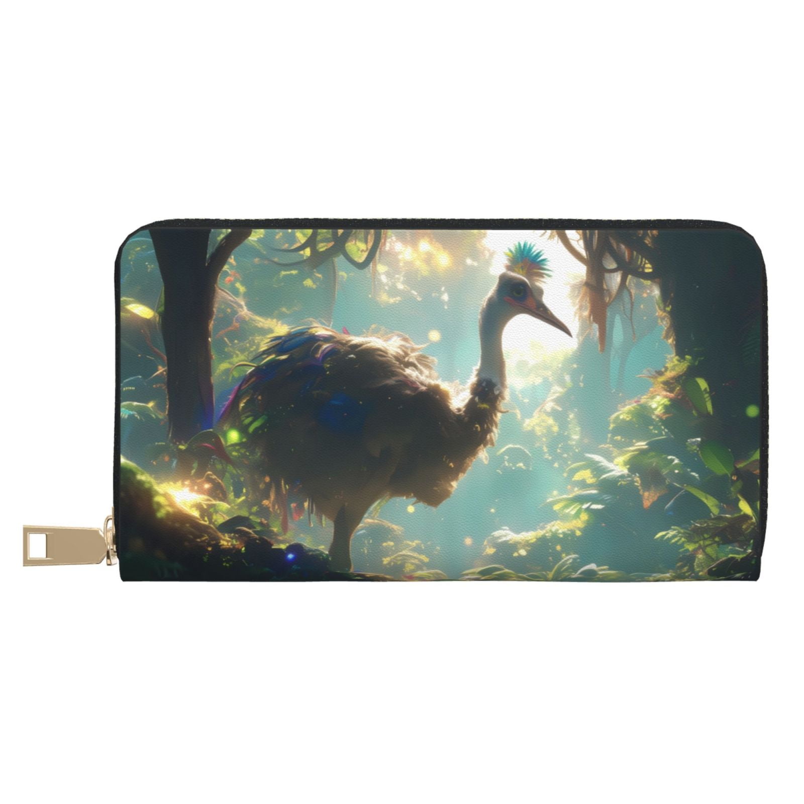 Majestic Ostrich In Forest Wallet Women, Leather Bifold Multi Card ...