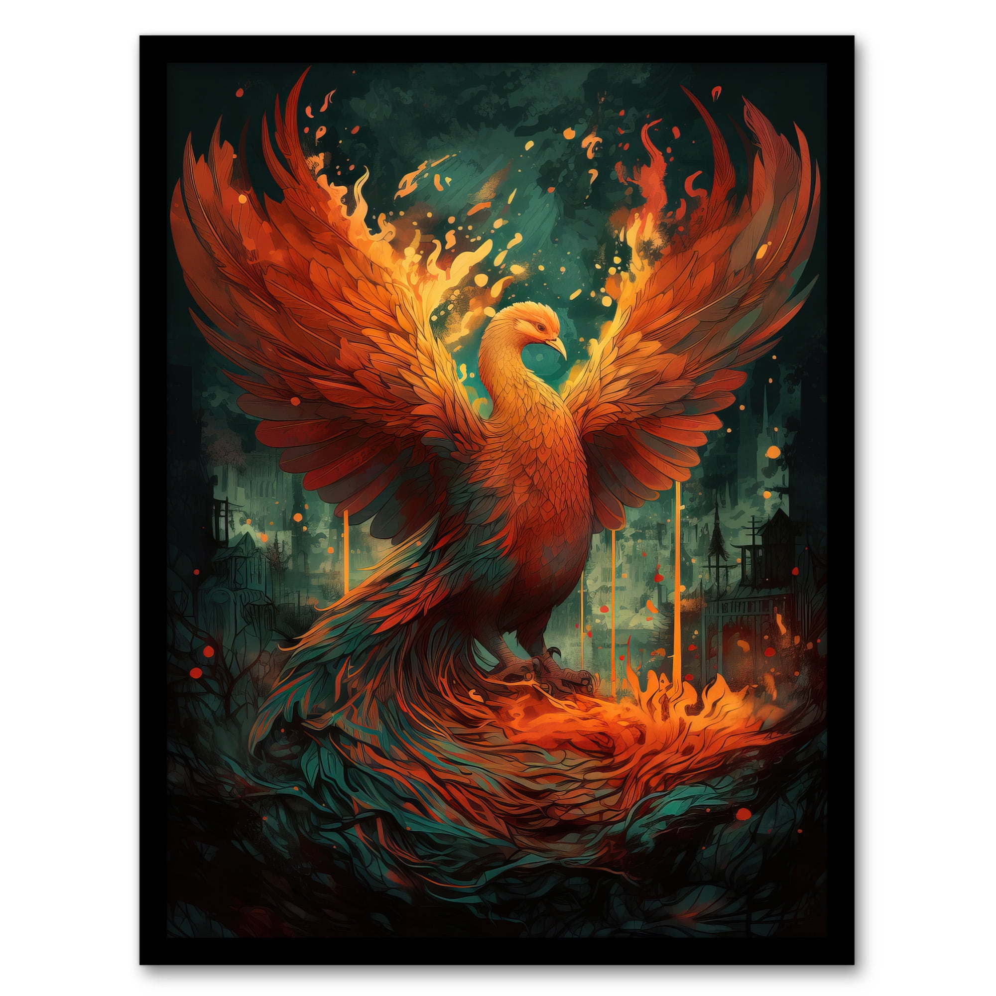 Majestic Phoenix Bird Concept Painting Blue Orange Red Mythical ...