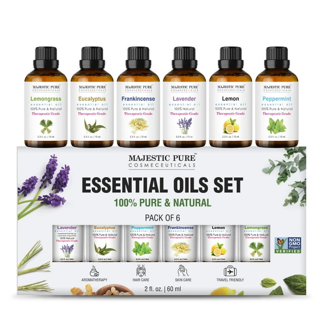 Majestic Pure Essential Oils Set, Frankincense, Peppermint, Lavender ...