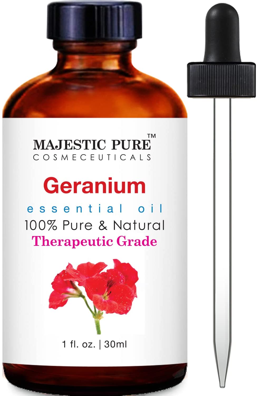 Rose Geranium Essential Oil - 1 fl oz (30 ml) Glass Bottle w/ Euro ...