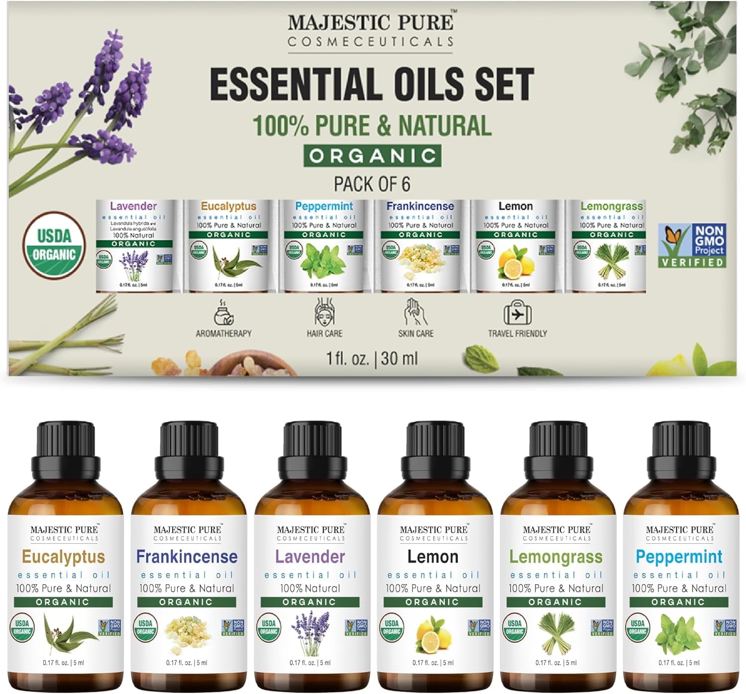 Majestic Pure USDA Organic Essential Oils Gift Set for Diffusers ...
