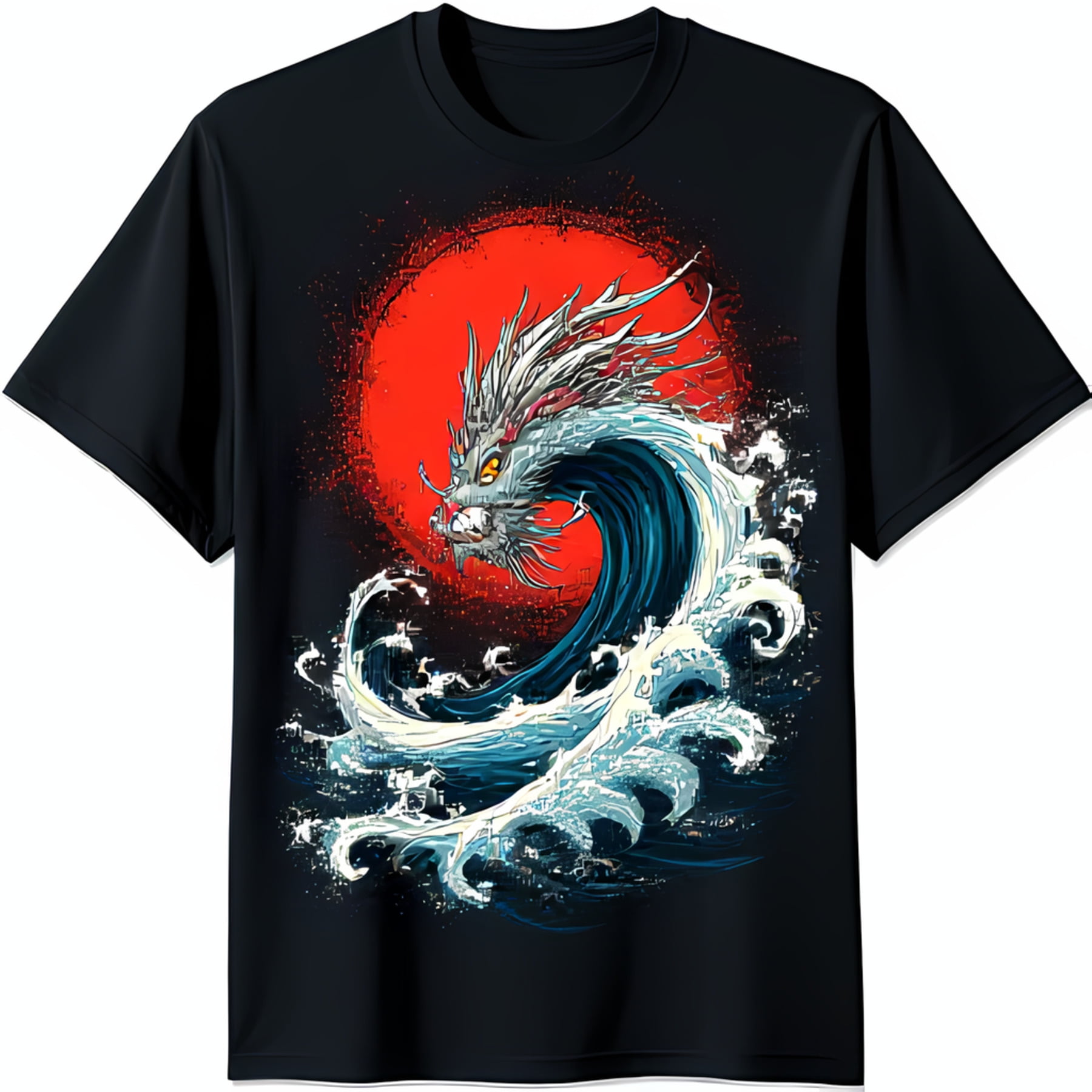 Majestic Rising from Wave Black T-Shirt with Red Sun Design - Walmart.com
