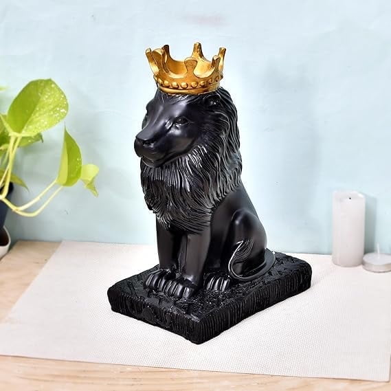 Majestic Royal Black Lion Statue With Crown – Premium Home Decor ...