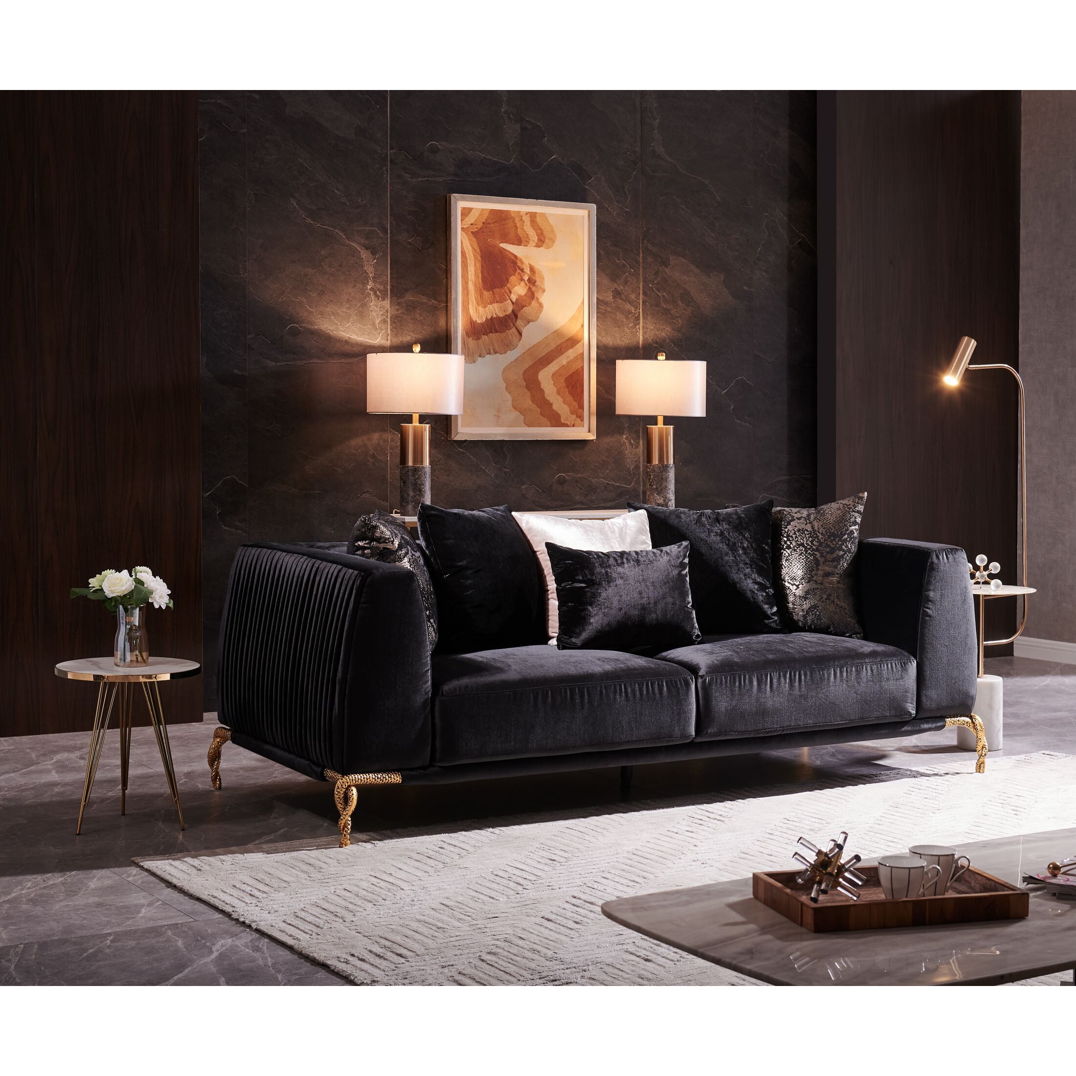 Majestic Shiny Thick Velvet Fabric Upholstered Sofa Made With Wood ...
