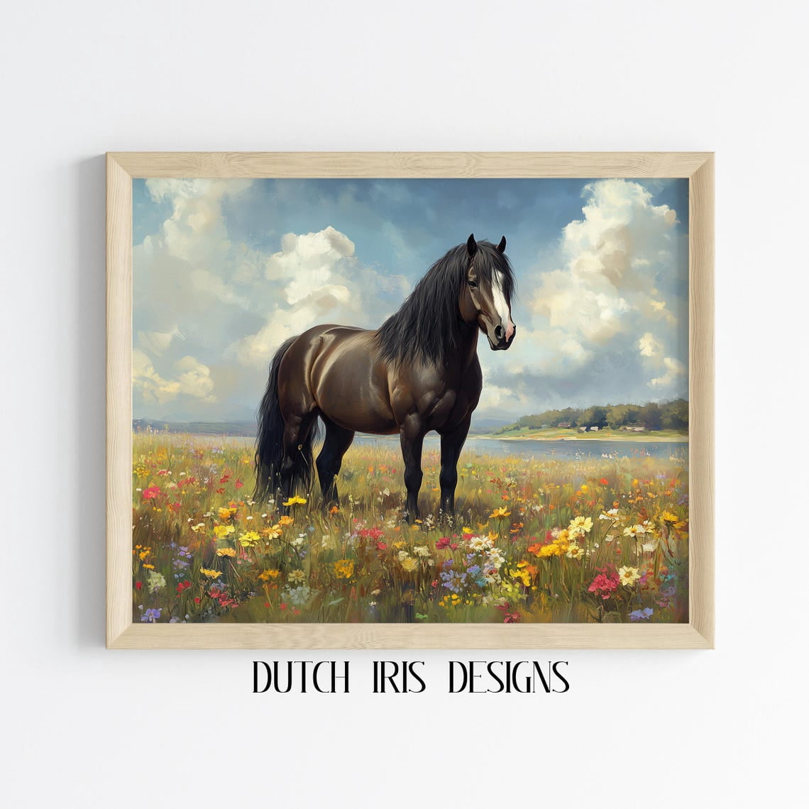 Majestic Shire Horse In Flower Meadow, Farmhouse Wall Art, Rustic ...