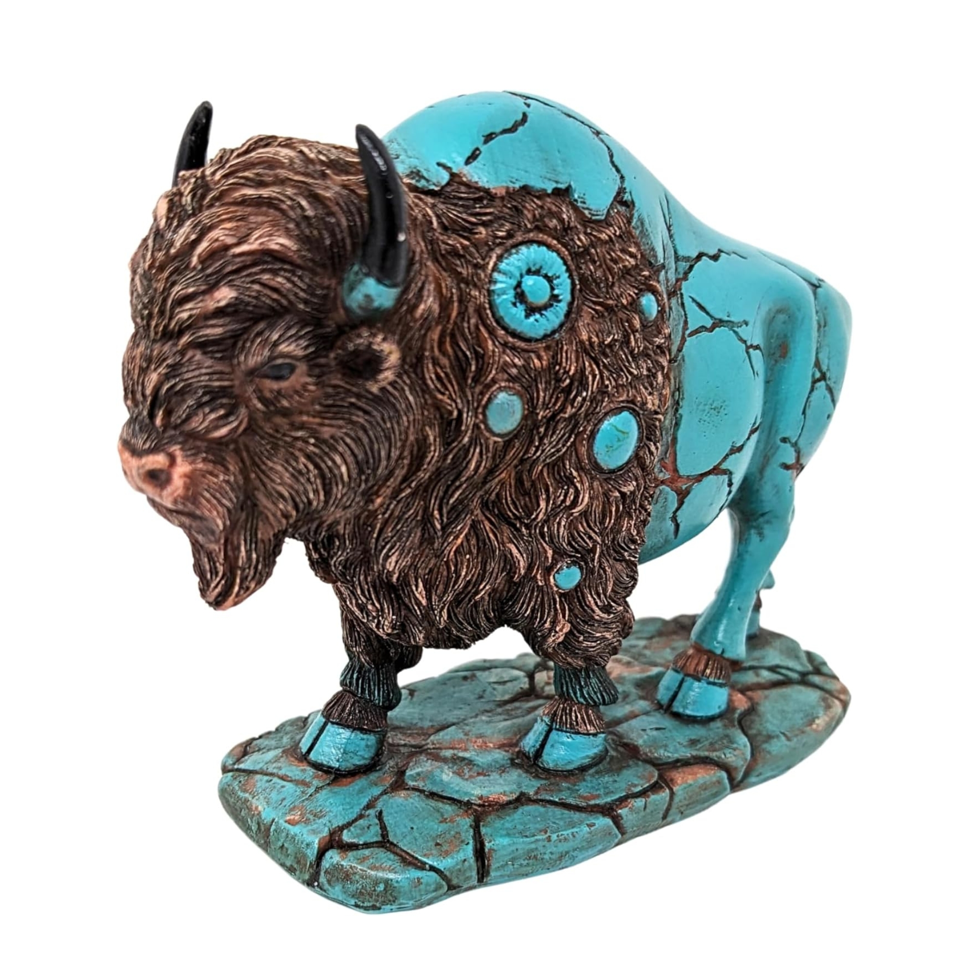 Majestic Small Bison Figurine - Turquoise & Brown Resin American ...