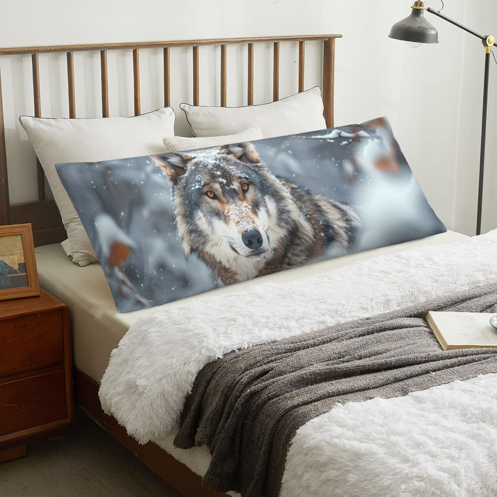 Majestic Snowy Wolf Body Pillow Cover - Super Soft Body Pillow Cover ...