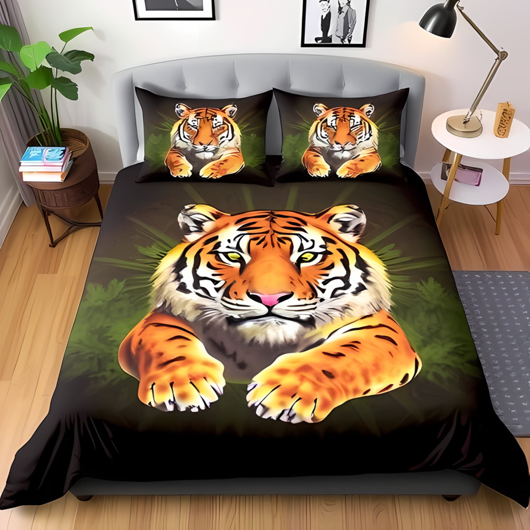 Majestic Tiger 3-Piece Duvet Cover Set - Vibrant Jungle Design with ...