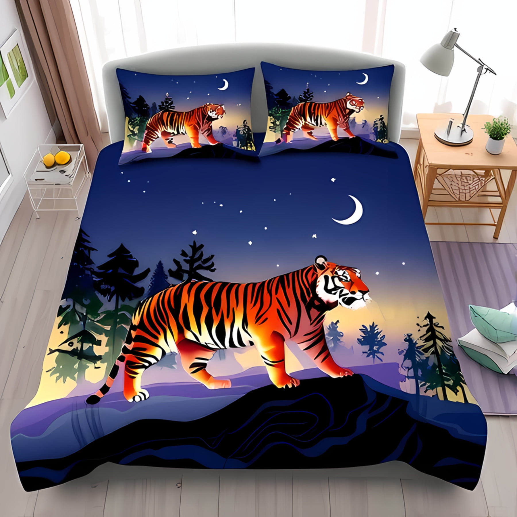 Majestic Tiger 3-Piece Duvet Cover Set - Vibrant Scene with Playful ...