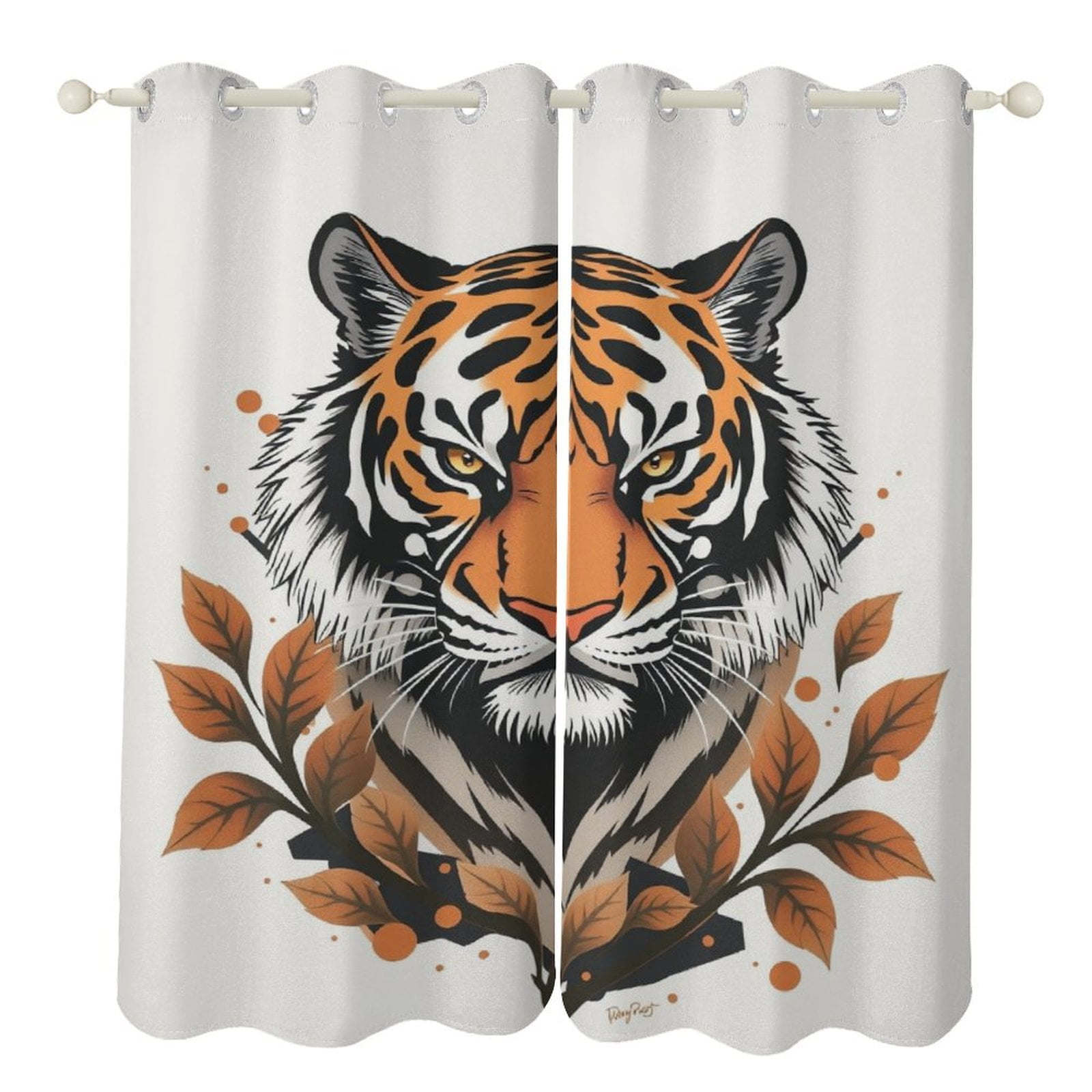 Majestic Tiger Autumn Leaves Art 2 Pieces Window Drape Curtain for ...