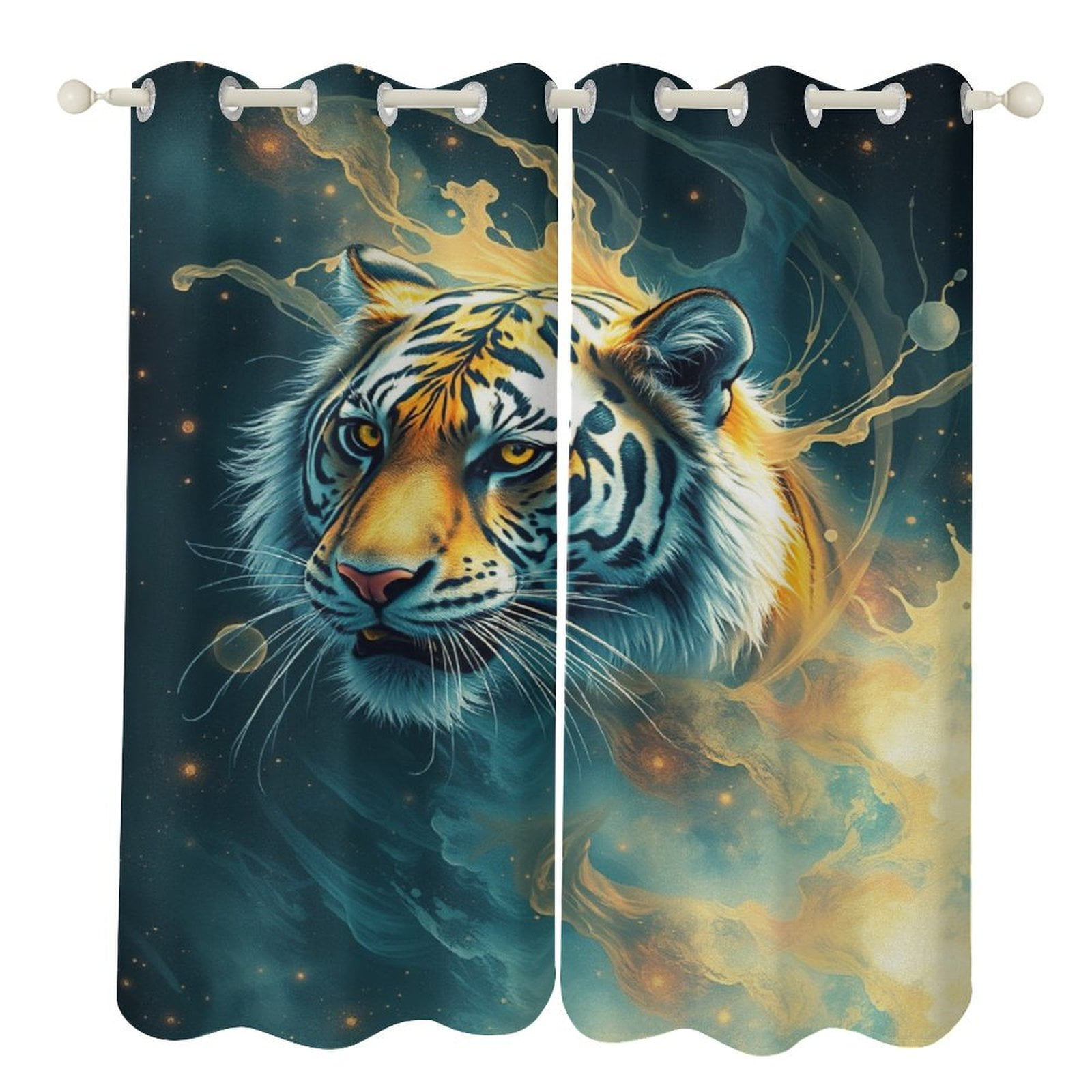 Majestic Tiger Cosmic Art Vibrant Colors 2 Pieces Window Drape Curtain ...