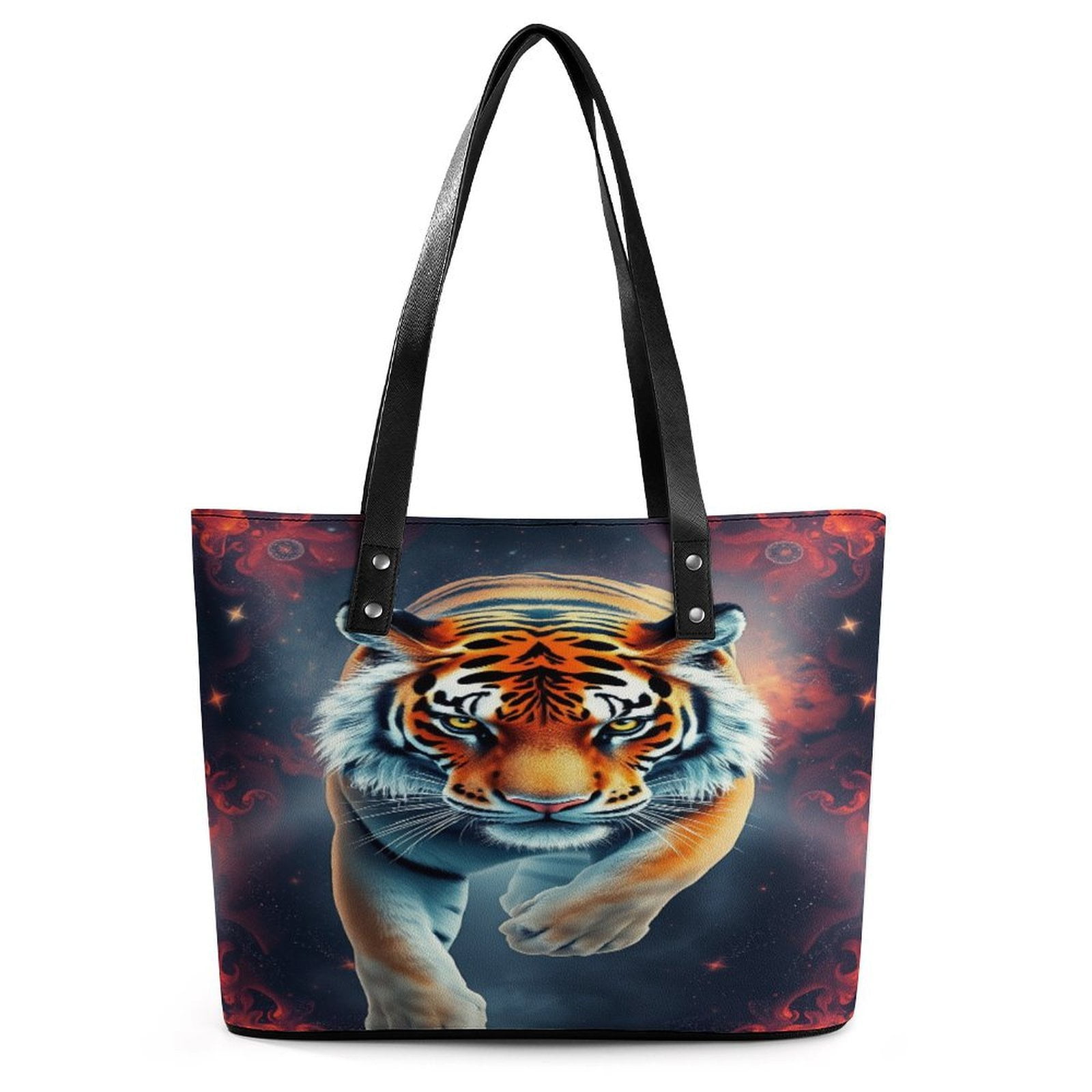 Majestic Tiger Cosmic Background Charging Forward Handbags PU Leather ...