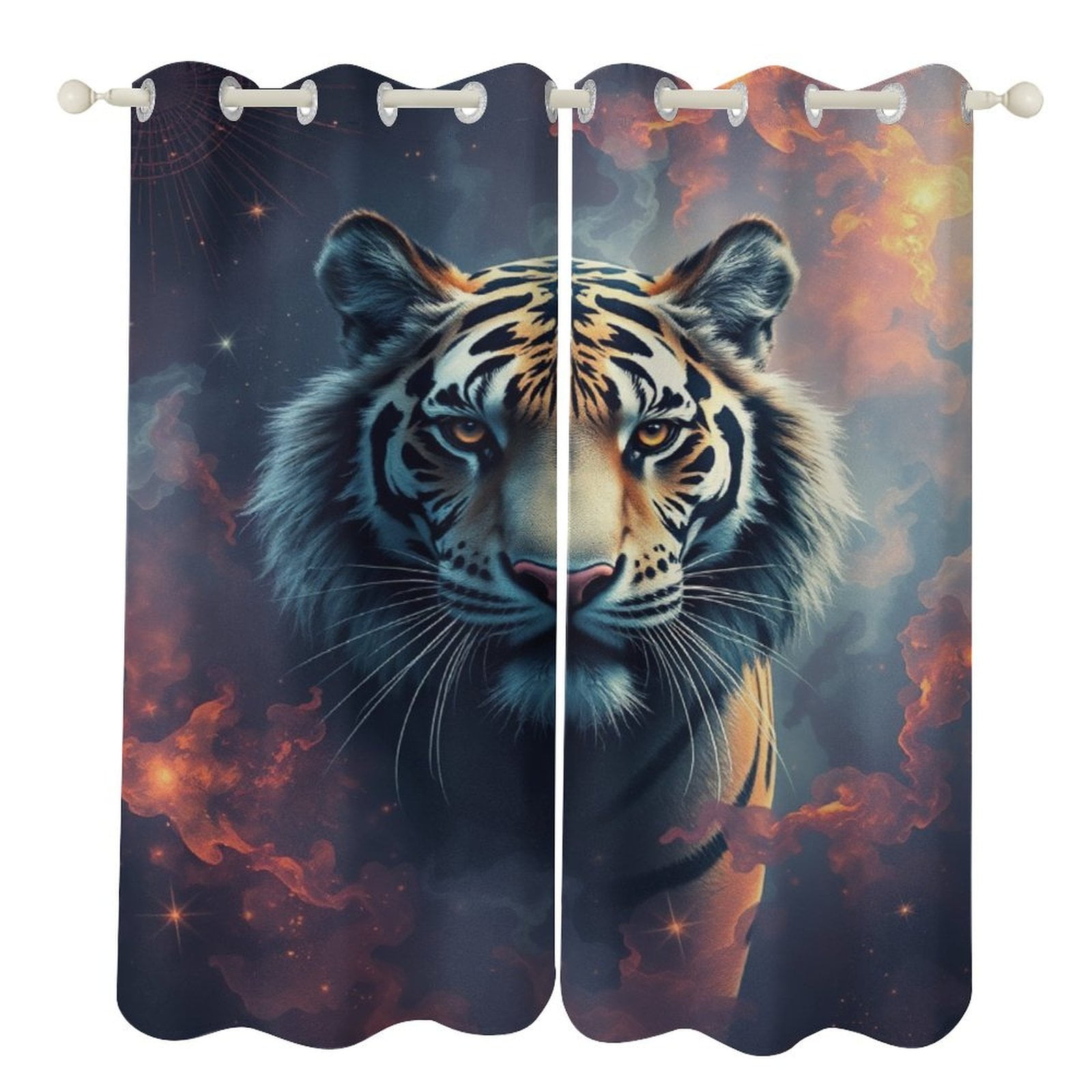 Majestic Tiger Cosmic Background Serene Powerful Gaze Curtains for ...