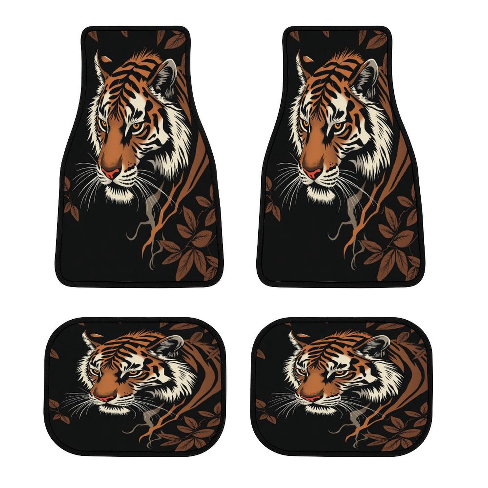 Majestic Tiger Dark Leaves Background Car Floor Mats 4 Pieces Car Floor ...