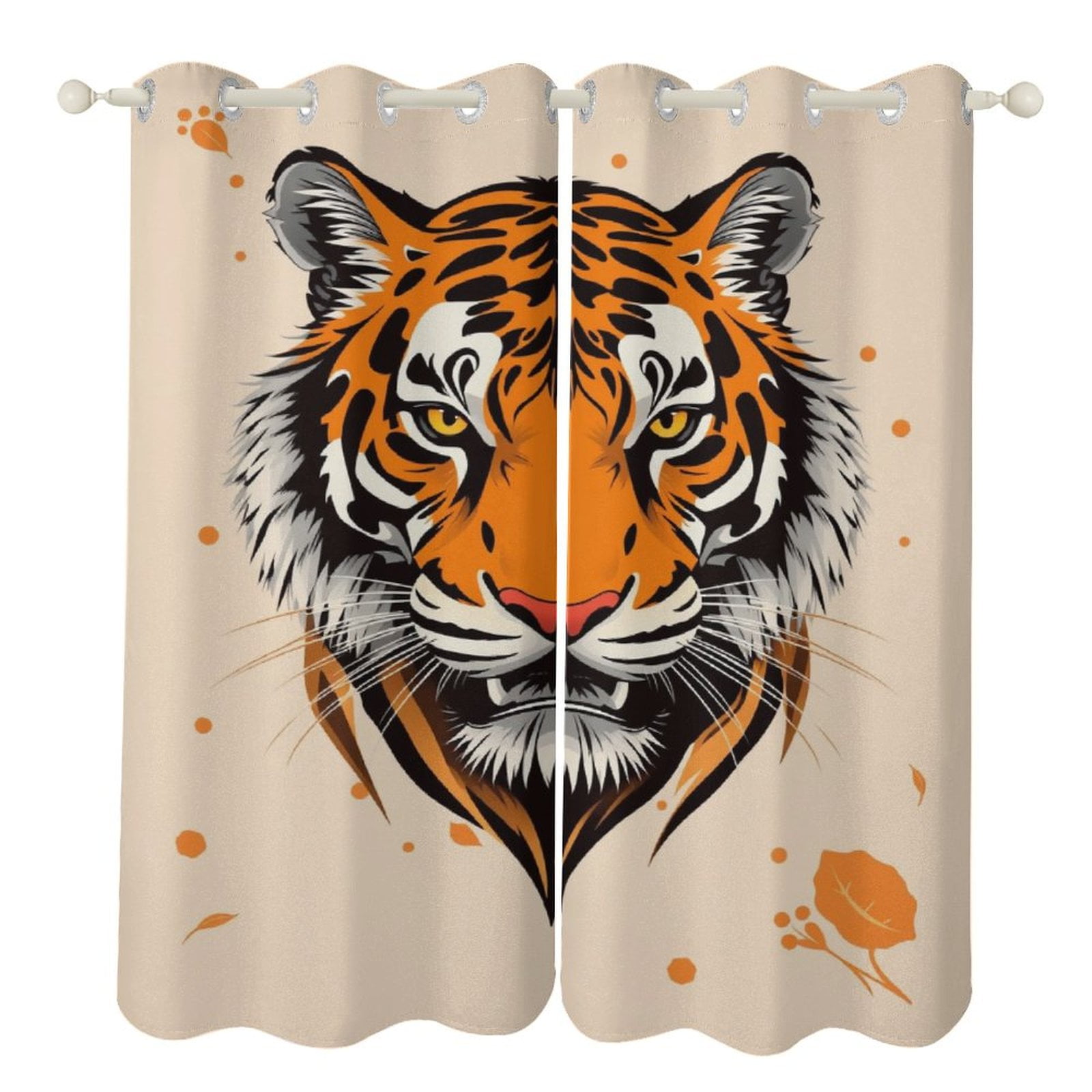 Majestic Tiger Head Portrait Art Curtain for Living Room Bedroom Set ...