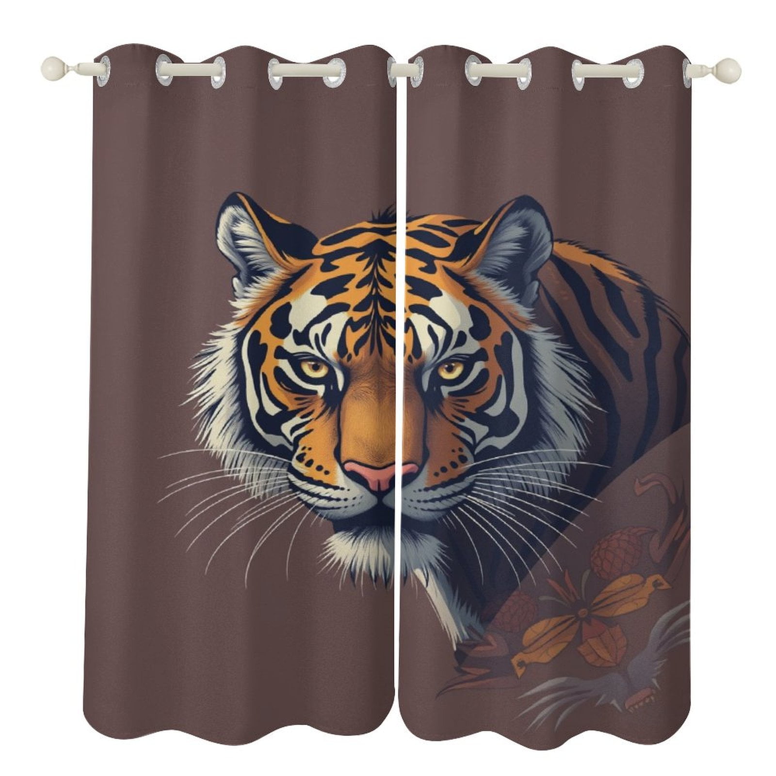 Majestic Tiger Intense Stare Wildlife Art 2 Pieces Window Drape Curtain ...