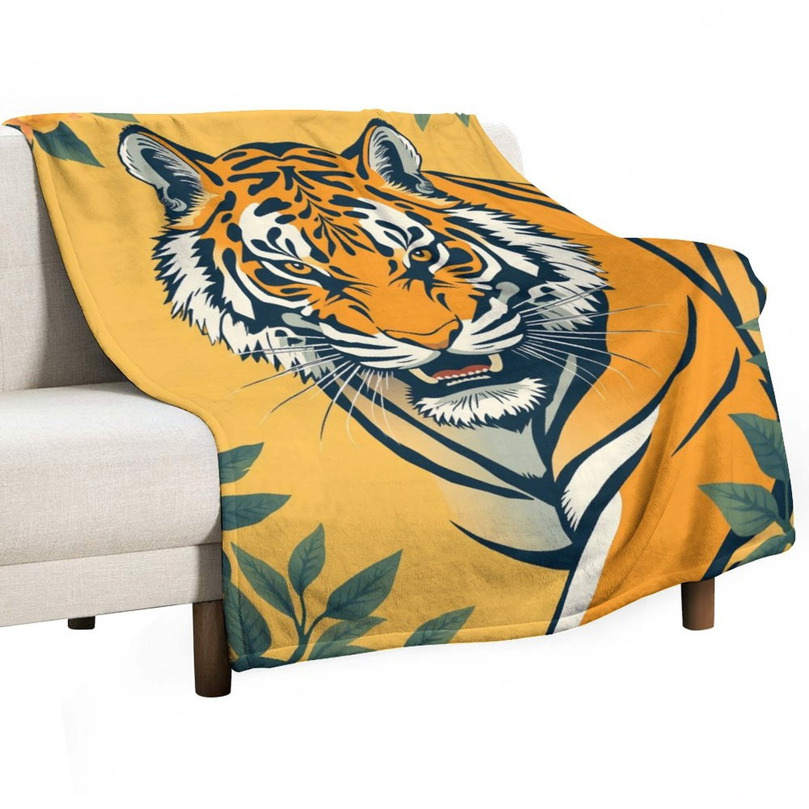 Majestic Tiger Jungle Foliage Vibrant Art Throw Blanket for Sofa Luxury ...