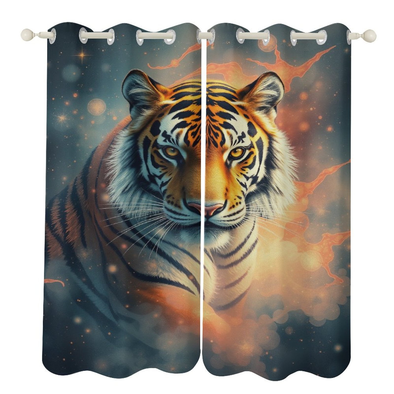 Majestic Tiger Mystical Fiery Background Curtains for Bedroom Living ...