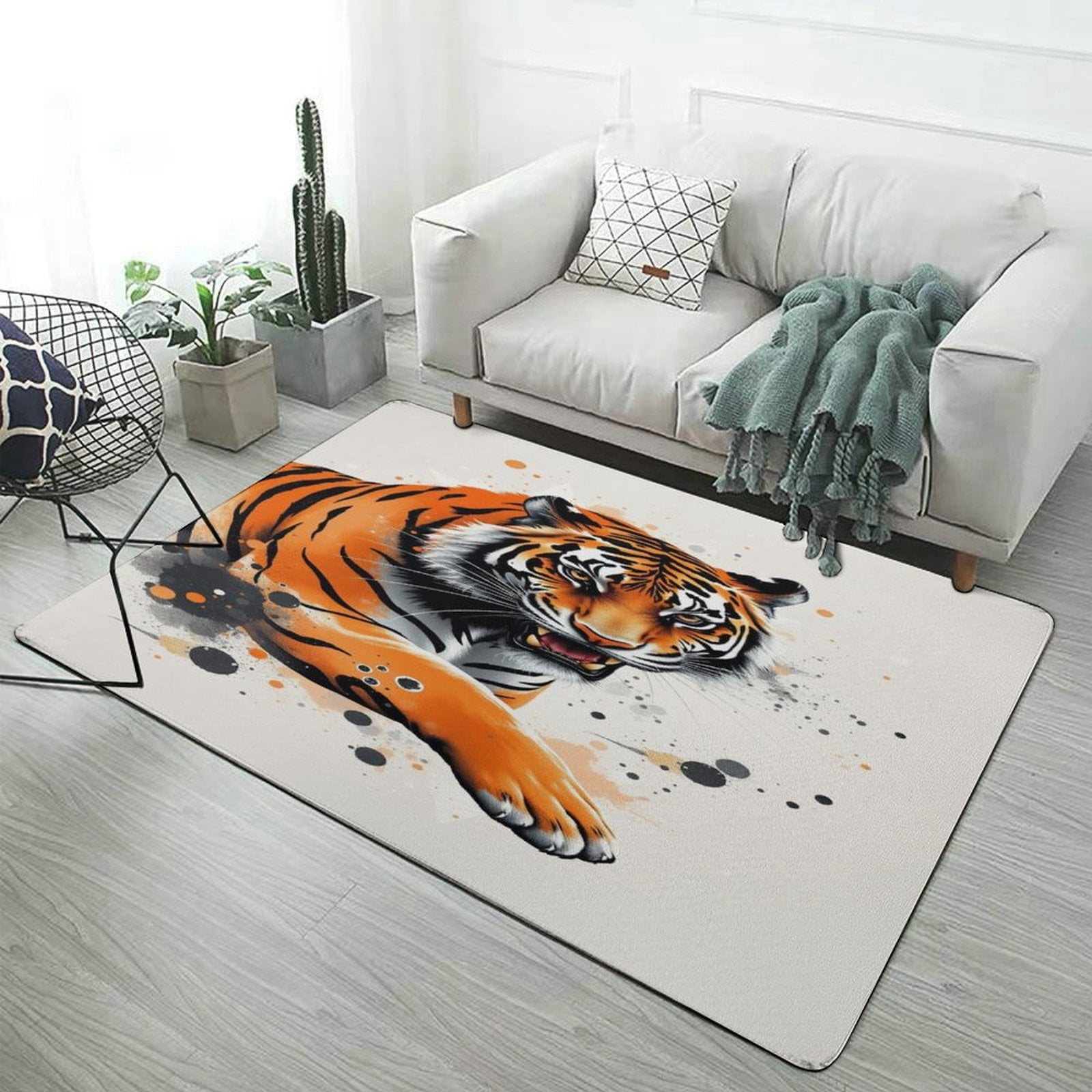 Majestic Tiger Powerful Artwork Fierce Eyes Carpet Area Rug Room Living ...